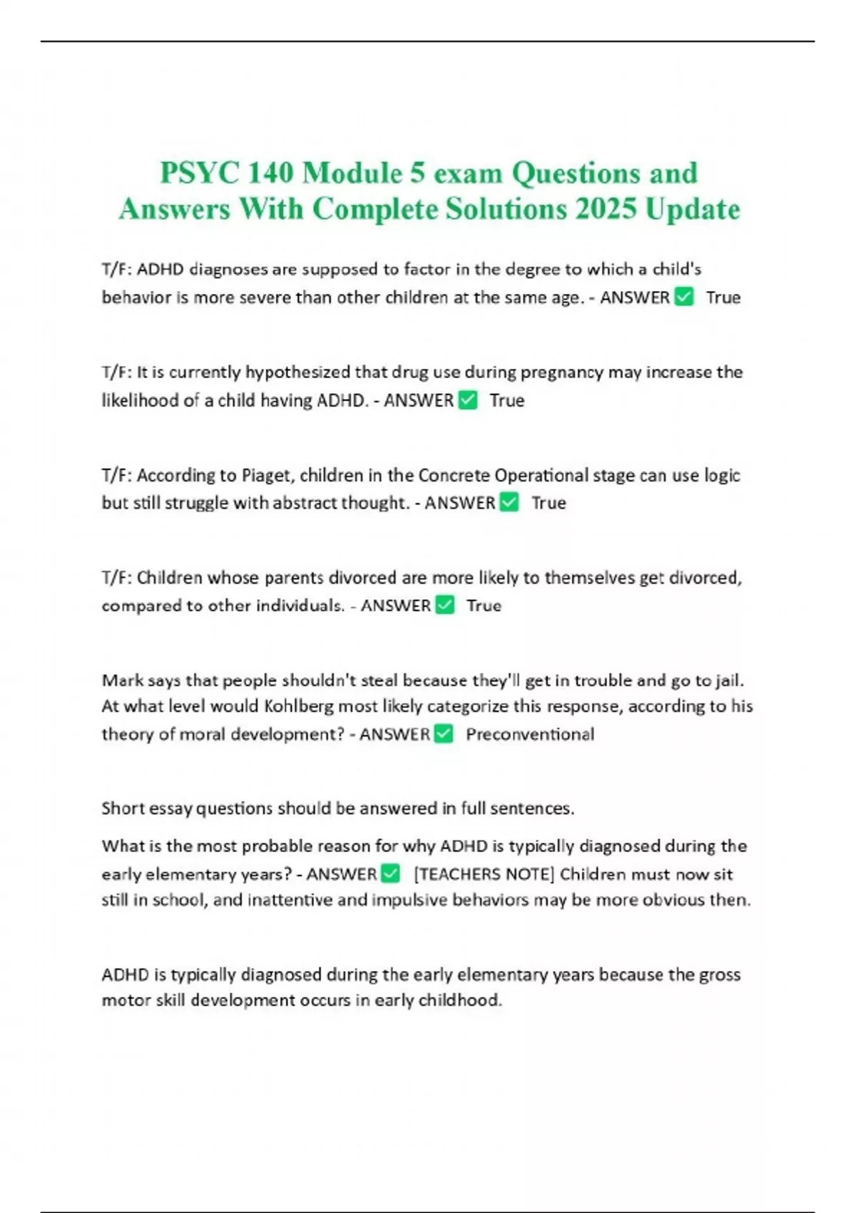 PSYC 140 Module 5 exam Questions and Answers With Complete Solutions 2025 Update - PSYC 140 ...