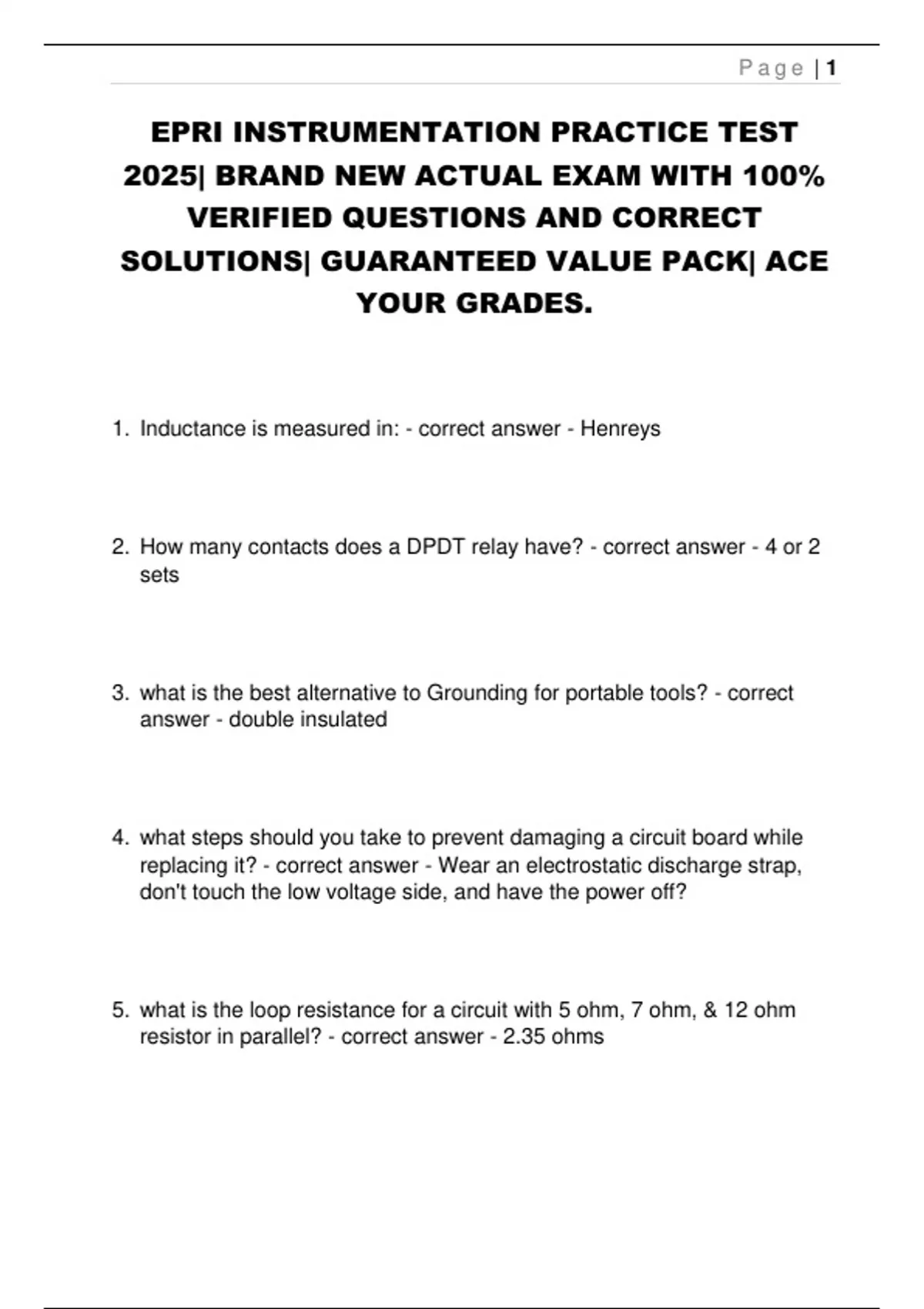 EPRI INSTRUMENTATION PRACTICE TEST 2025| BRAND NEW ACTUAL EXAM WITH 100 ...