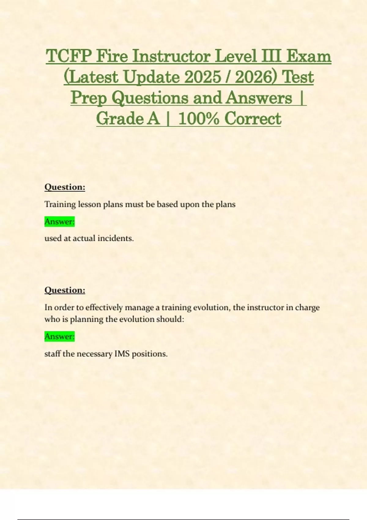 TCFP Fire Instructor Level III Exam (Latest Update 2025 / 2026) Test ...