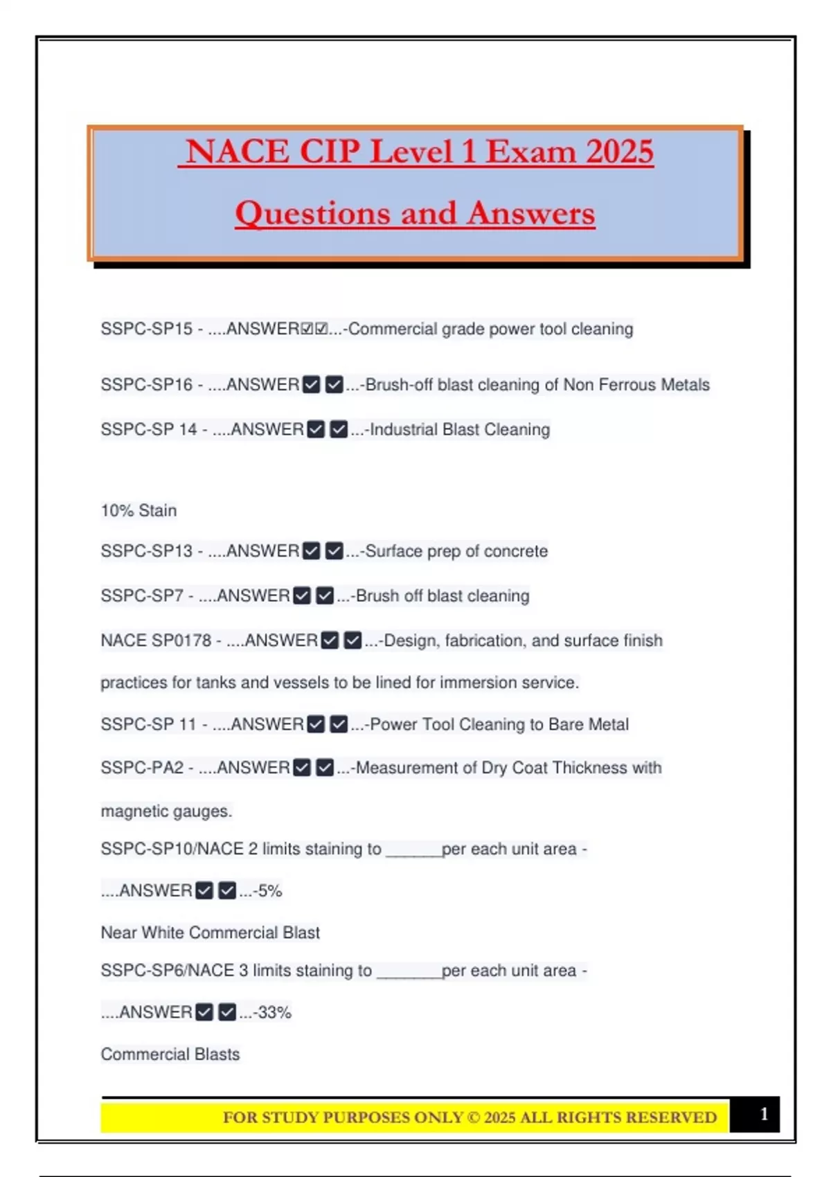 NACE CIP Level 1 Exam 2025 Questions and Answers - NACE CIP 1 - Stuvia US