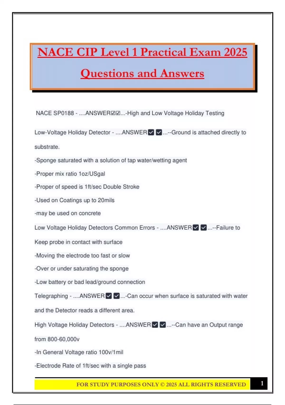 NACE CIP Level 1 Practical Exam 2025 Questions and Answers - NACE CIP 1 ...