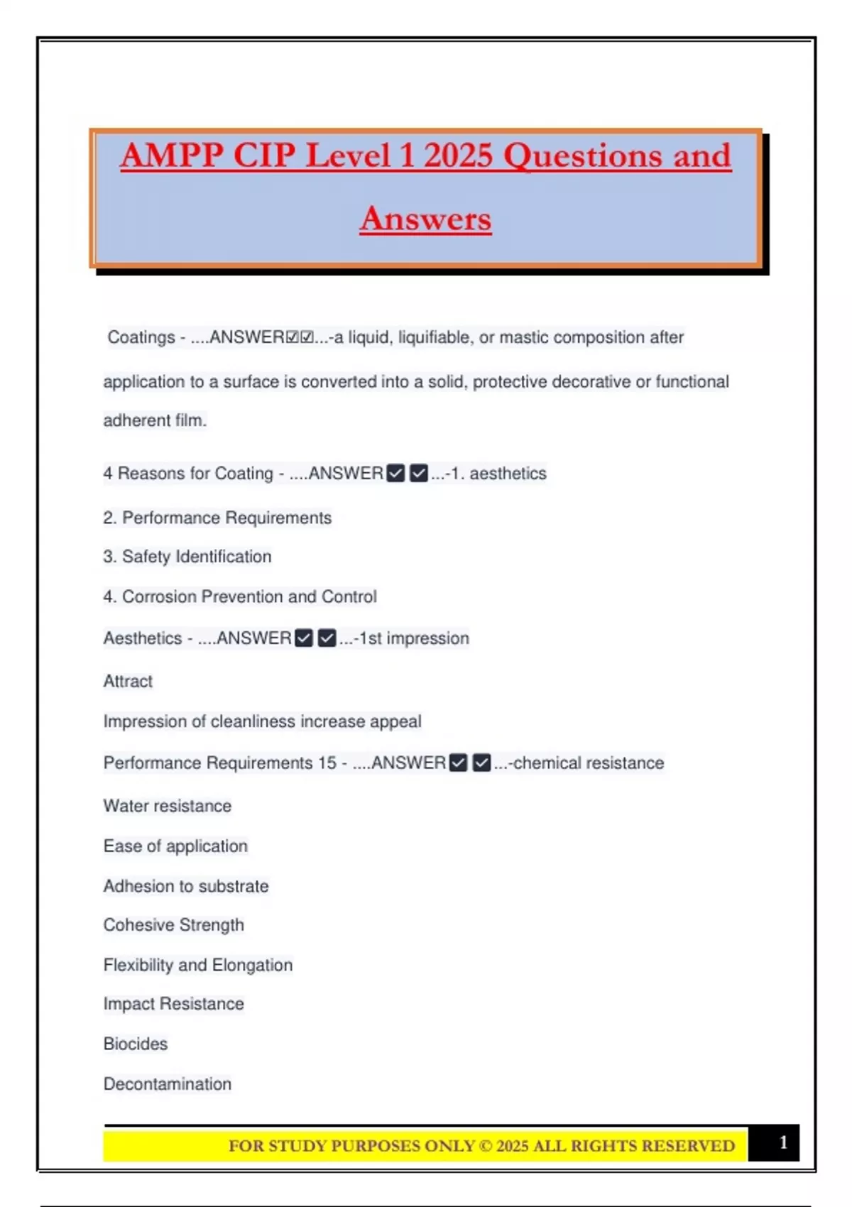 AMPP CIP Level 1 2025 Questions and Answers - NACE CIP 1 - Stuvia US
