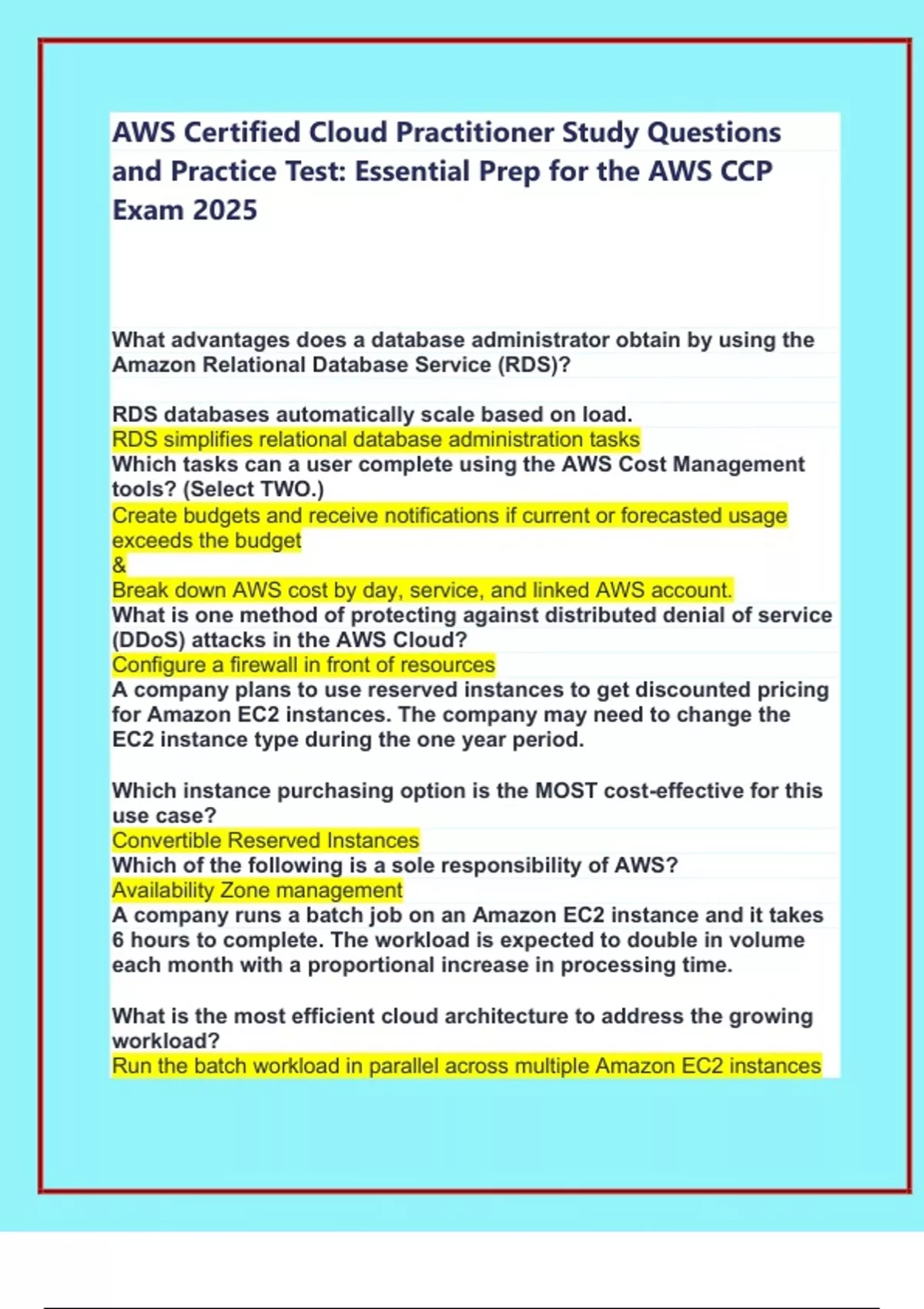 AWS Certified Cloud Practitioner Study Questions and Practice Test ...