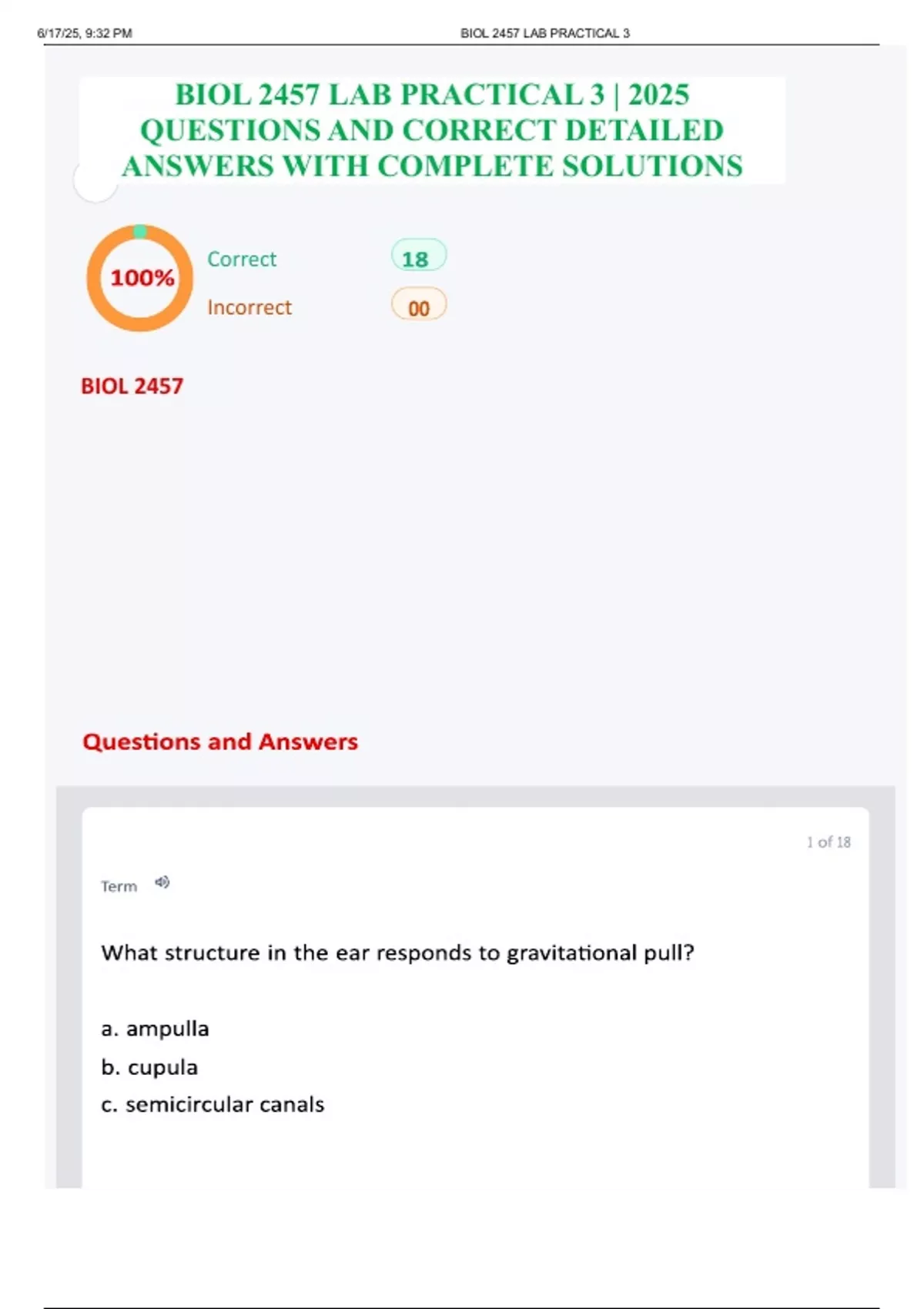 BIOL 2457 LAB PRACTICAL 3 | 2025 QUESTIONS AND CORRECT DETAILED ANSWERS WITH COMPLETE SOLUTIONS ...