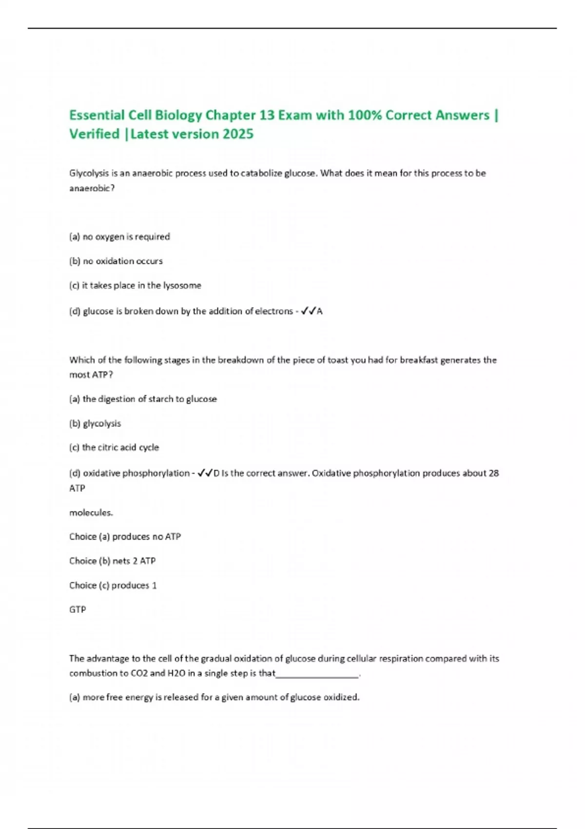Essential Cell Biology Chapter 13 Exam with 100% Correct Answers ...