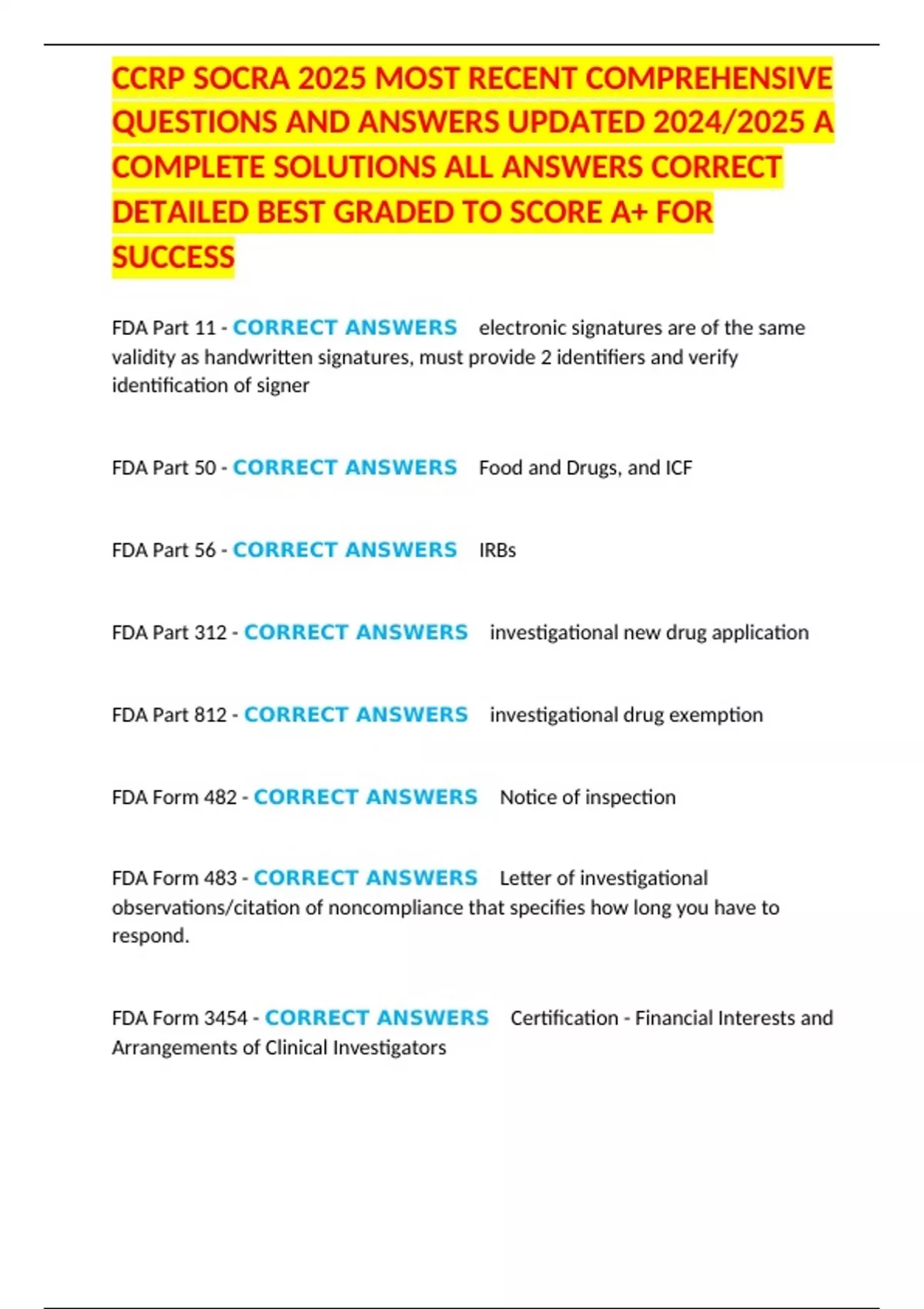 CCRP SOCRA 2025 MOST RECENT COMPREHENSIVE QUESTIONS AND ANSWERS UPDATED ...
