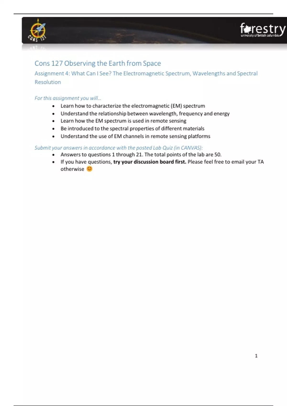 CONS 127 Assignment 4: What Can I See? The Electromagnetic Spectrum ...