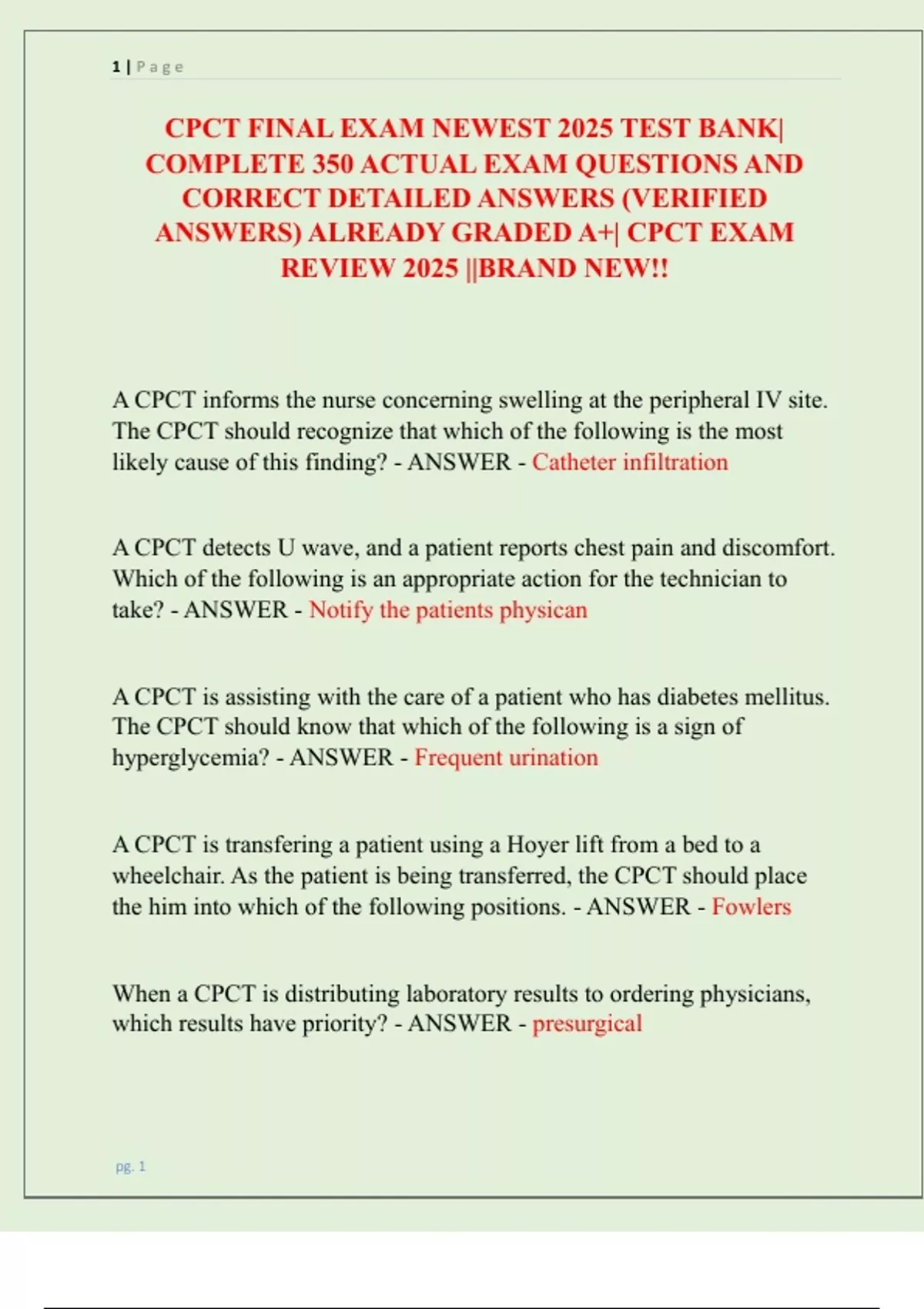 CPCT FINAL EXAM NEWEST 2025 TEST BANK| COMPLETE 350 ACTUAL EXAM ...