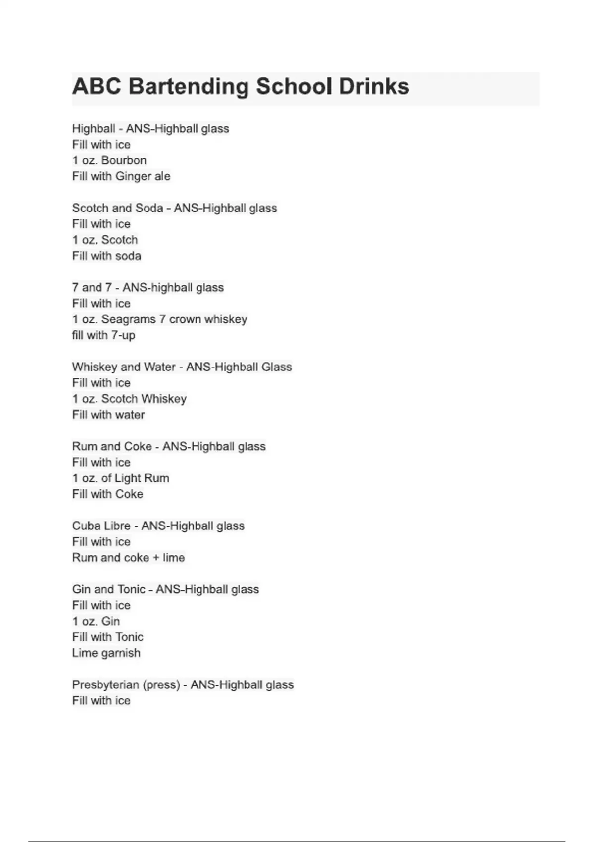 ABC Bartending / ABC Bartending School Drinks (Latest 2025 Update) Exam ...