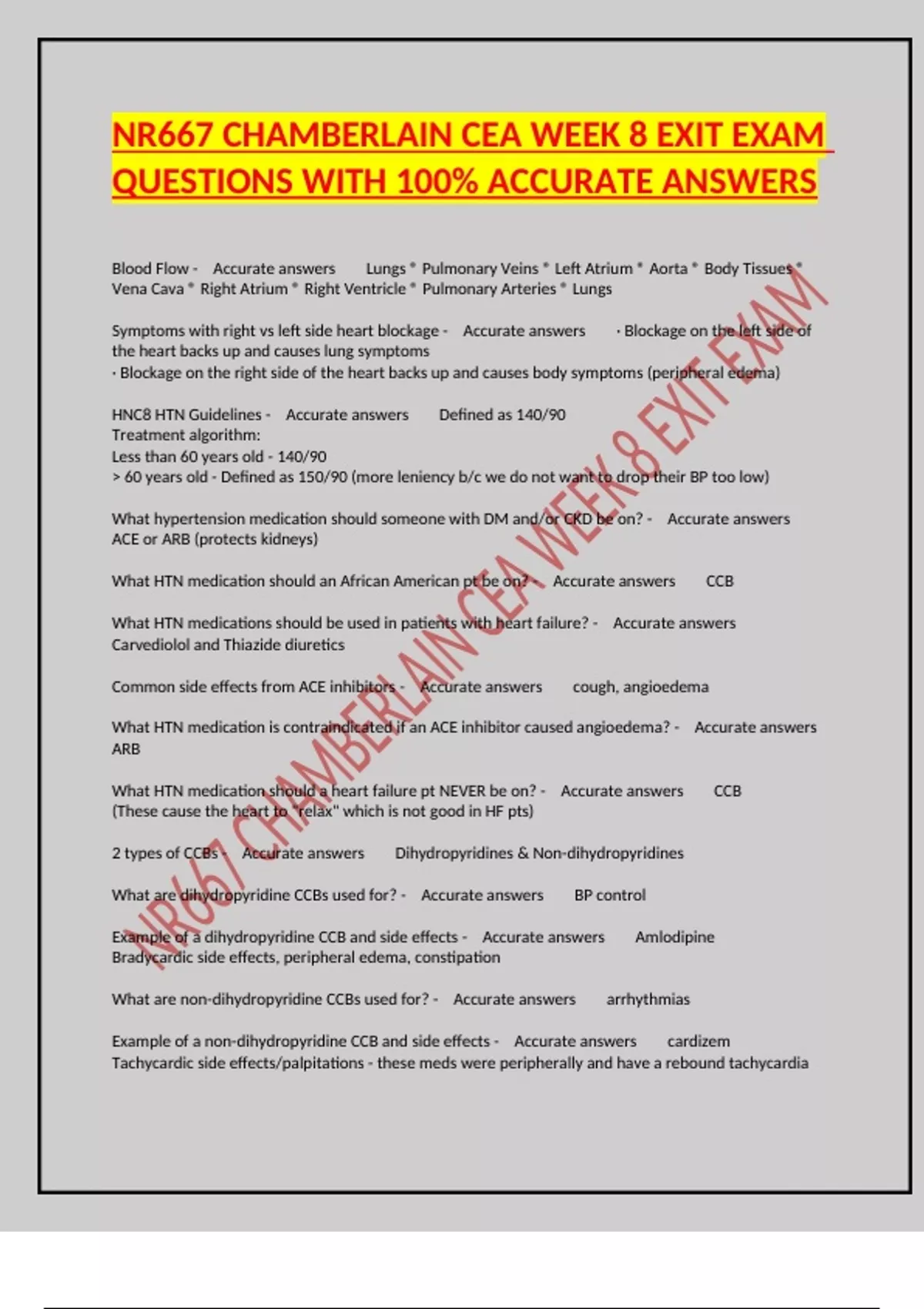 NR 667 – CEA Week 8 Exit Exam – Chamberlain University – 2024/2025 ...