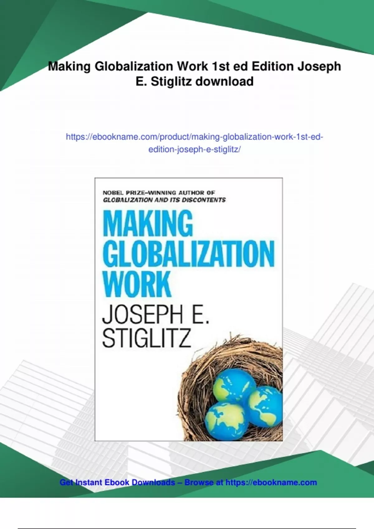 Summary Making Globalization Work 1st ed Edition Joseph E. Stiglitz ...