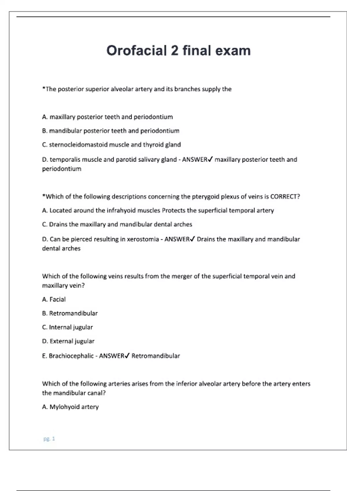Orofacial 2 final exam Anatomy of Orofacial Structures (New 2025/2026 ...