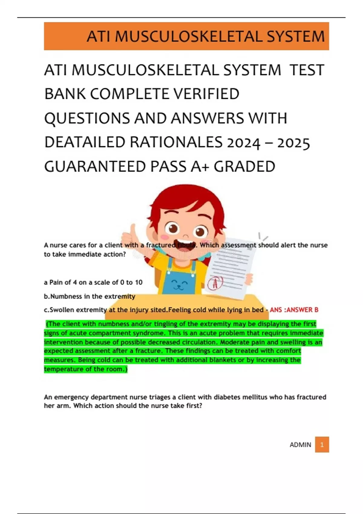 ATI MUSCULOSKELETAL SYSTEM TEST BANK COMPLETE VERIFIED QUESTIONS AND ...