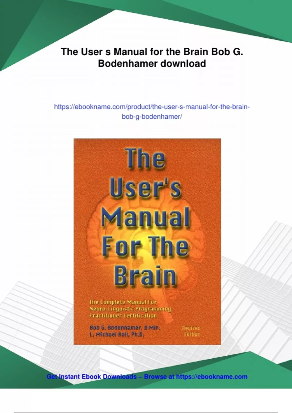 Summary The User s Manual for the Brain Bob G. Bodenhamer - Instant ...