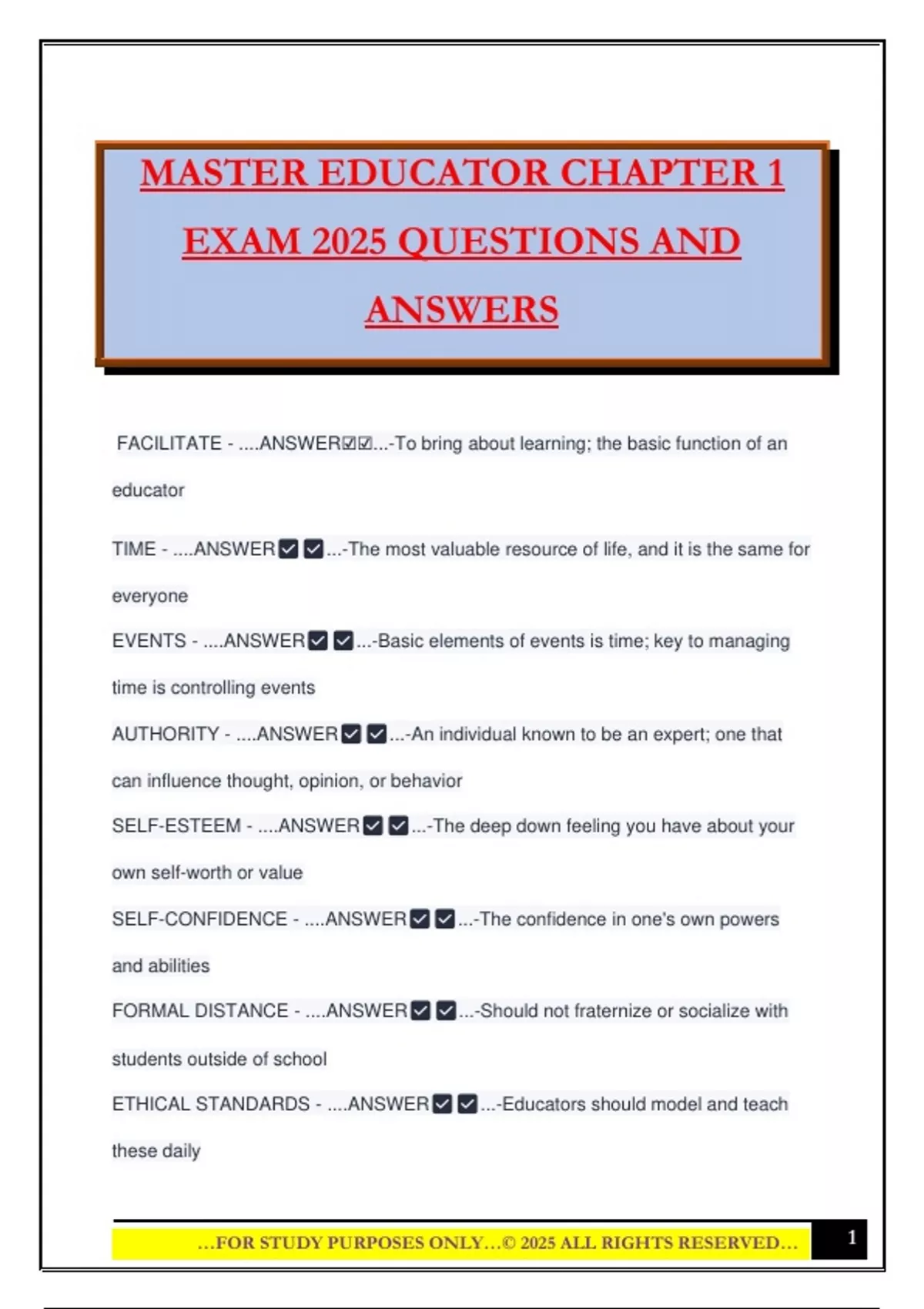 MASTER EDUCATOR CHAPTER 1 EXAM 2025 QUESTIONS AND ANSWERS - North ...