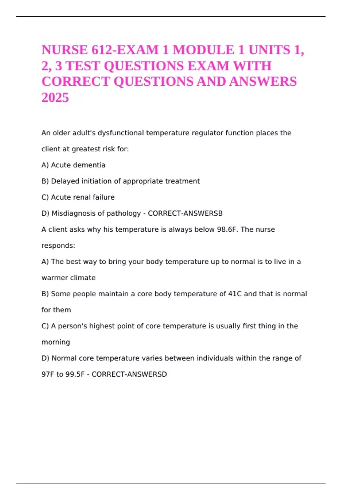 NURSE 612-EXAM 1 MODULE 1 UNITS 1, 2, 3 TEST QUESTIONS EXAM WITH ...