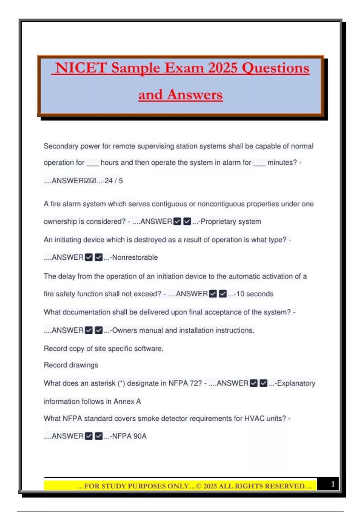 NICET Sample Exam 2025 Questions and Answers - Nicet Level 1 - Stuvia US