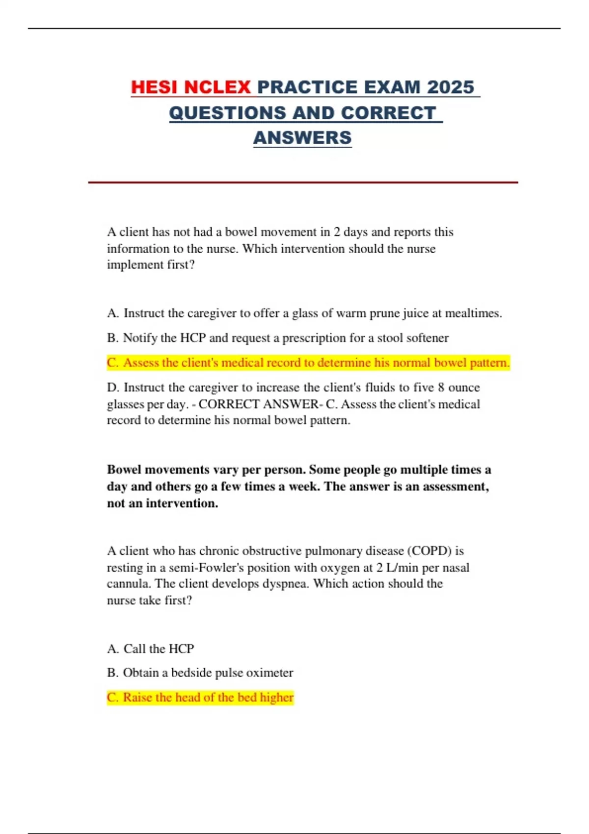 HESI NCLEX Practice Exam 2025 – Comprehensive Questions and Correct ...