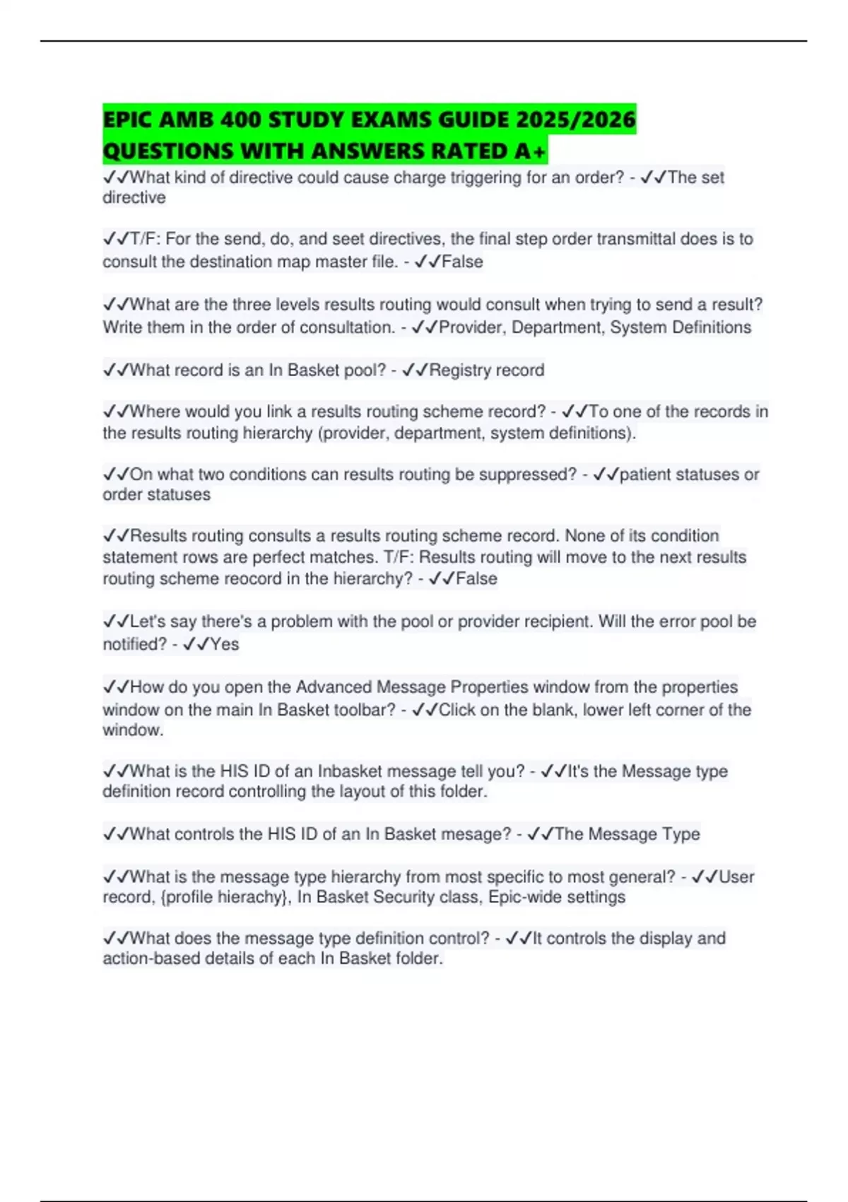 EPIC AMB 400 STUDY EXAMS GUIDE 2025/2026 QUESTIONS WITH ANSWERS RATED ...