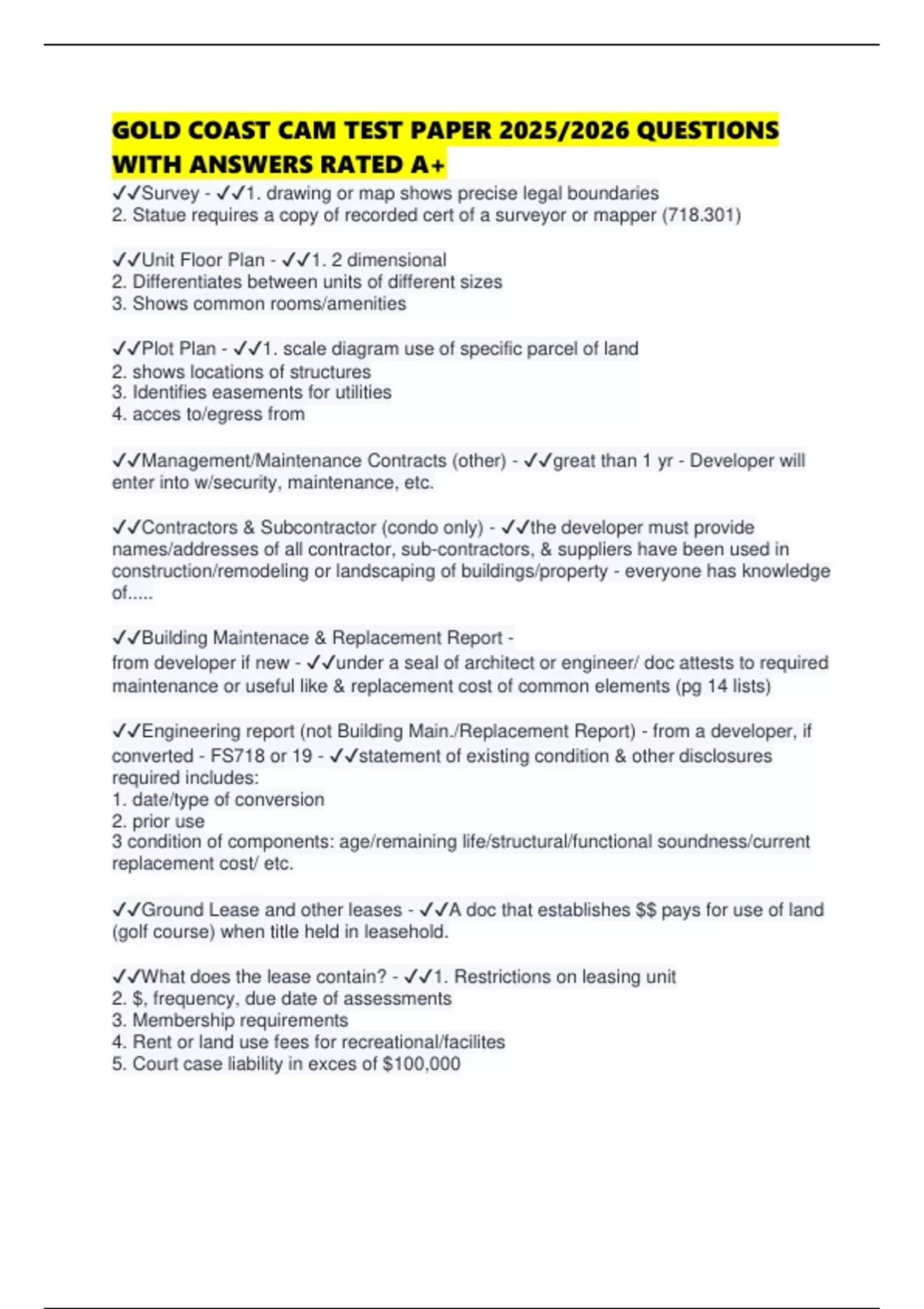 GOLD COAST CAM TEST PAPER 2025/2026 QUESTIONS WITH ANSWERS RATED A+ ...