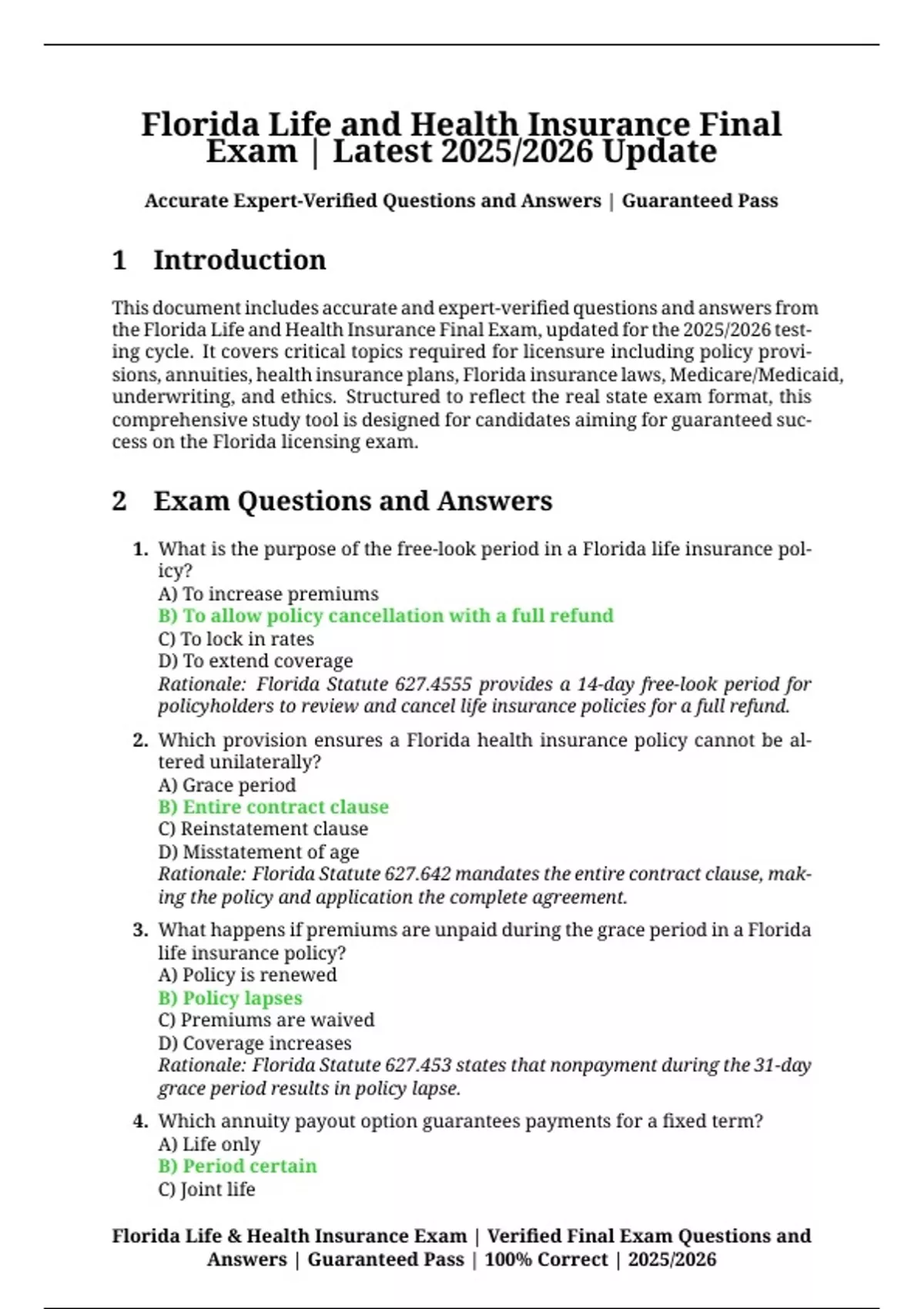 Florida Life and Health Insurance Final Exam | Latest 2025/2026 Update ...