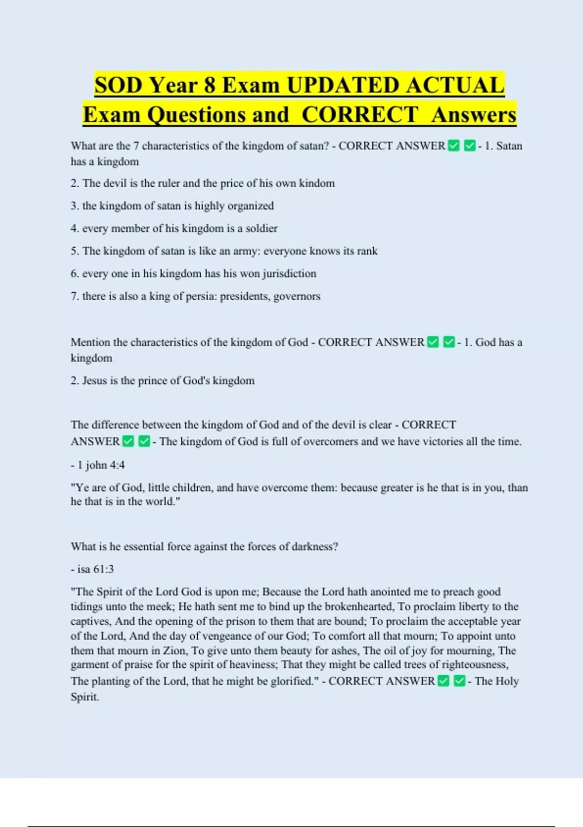 SOD Year 8 Exam UPDATED ACTUAL Exam Questions and CORRECT Answers - SOD ...