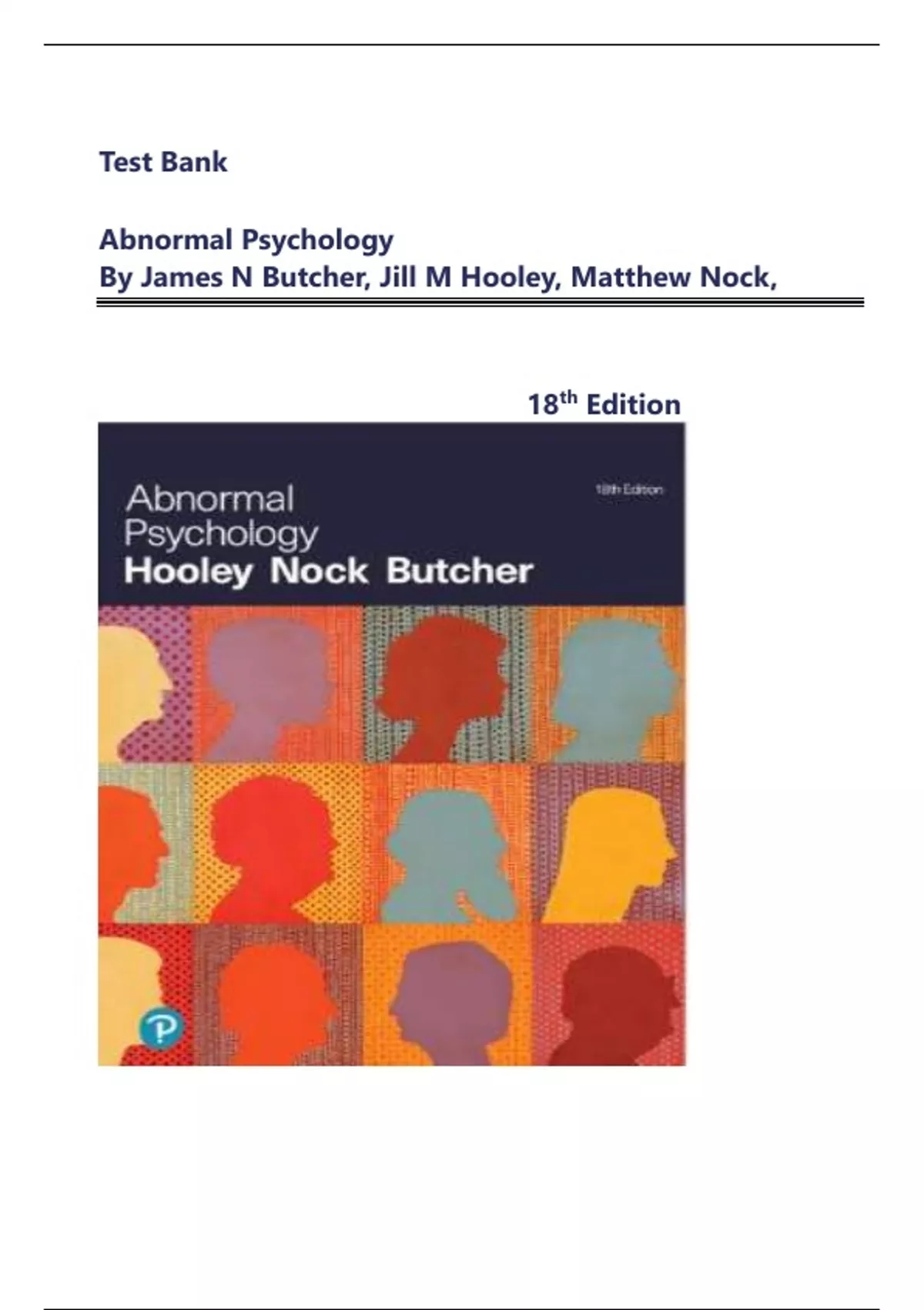 Test Bank For Abnormal Psychology 18th Edition By James N Butcher, Jill ...