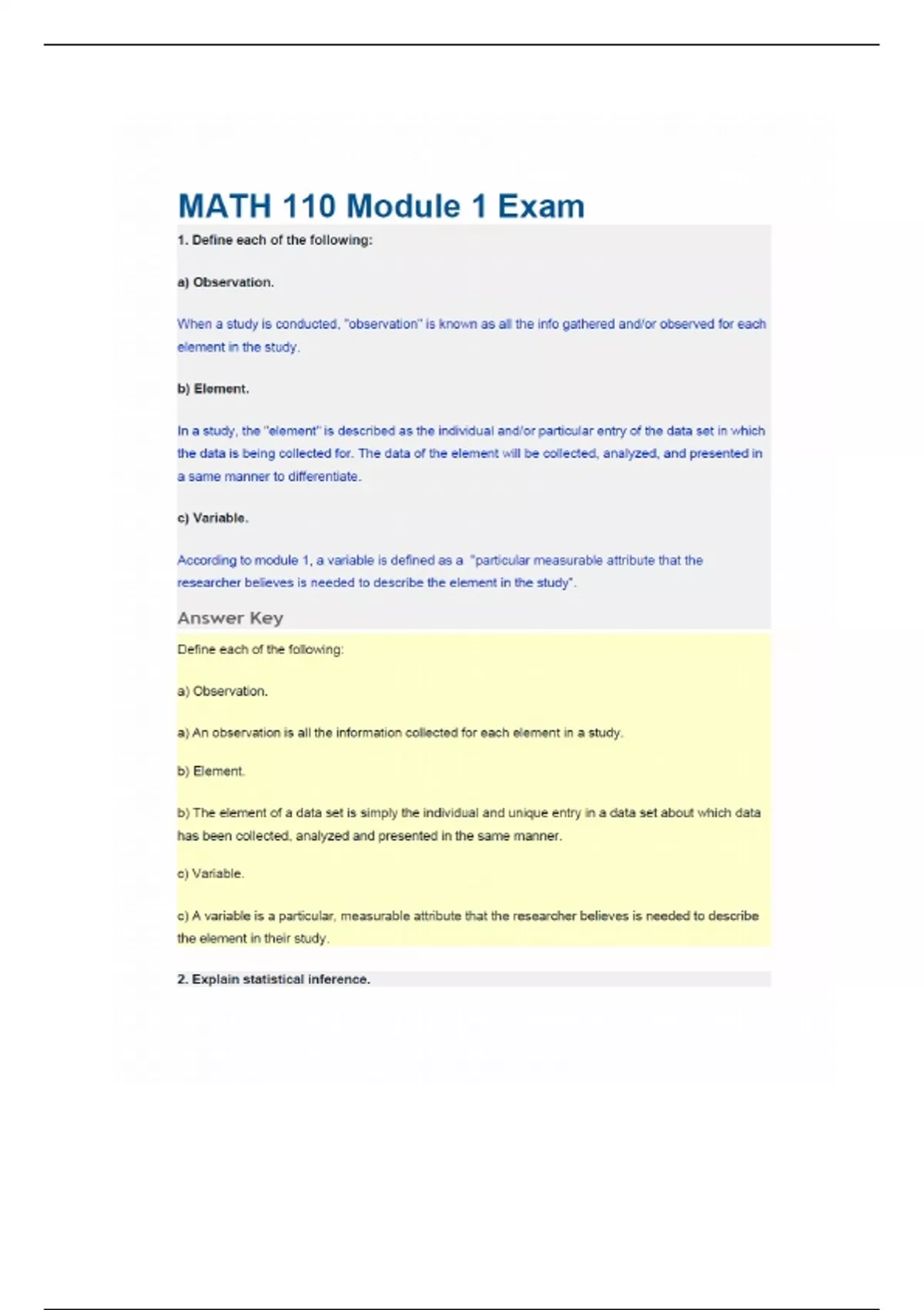 MATH 110 Module 1 Exam (Latest , ) / MATH110 Module 1 Exam: Portage ...
