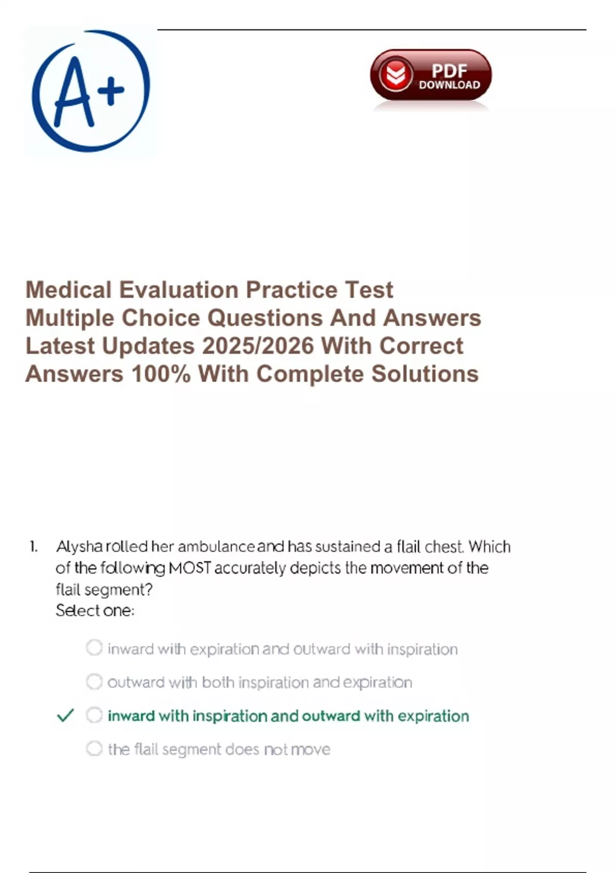 Medical Evaluation Practice Test Multiple Choice Questions And Answers ...