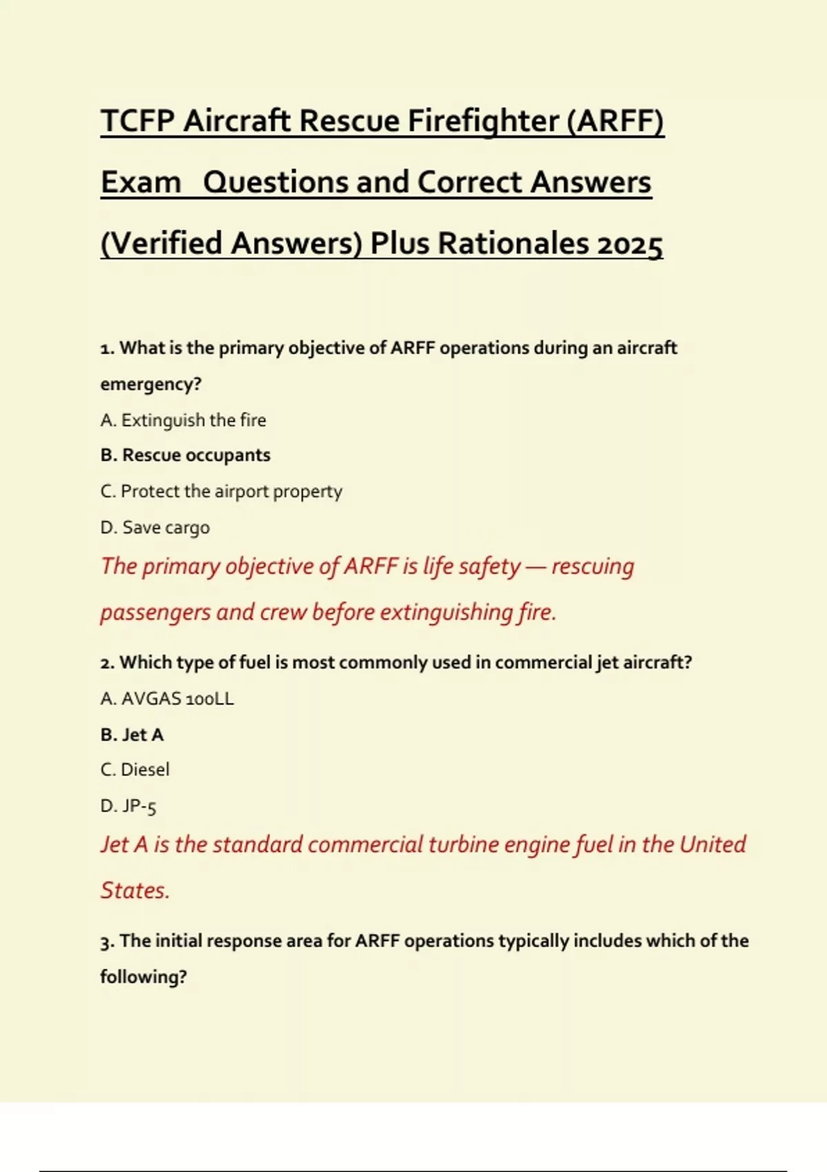 TCFP Aircraft Rescue Firefighter (ARFF) Exam Questions and Correct ...