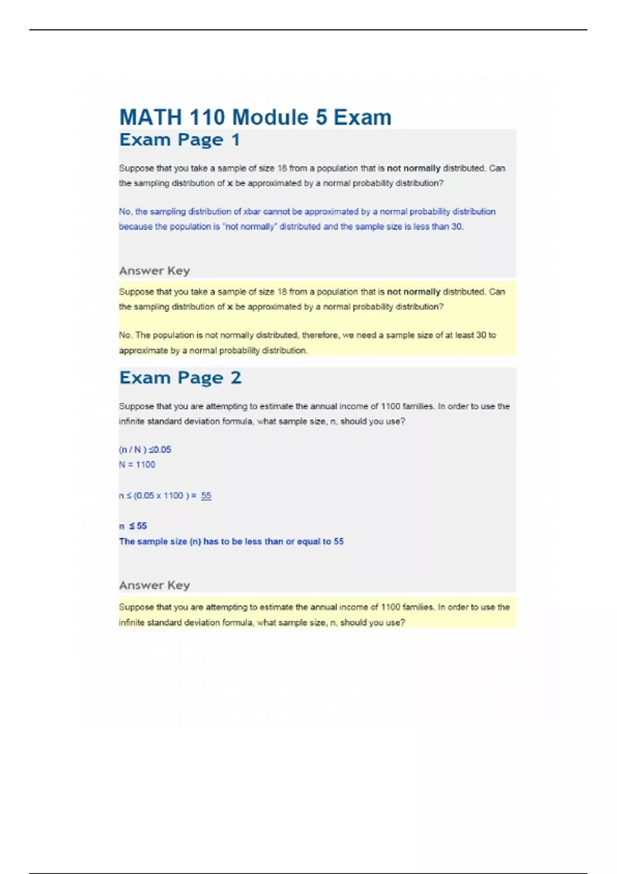 MATH 110 Module 5 Exam (Latest , ) : Portage Learning (QUESTIONS ...
