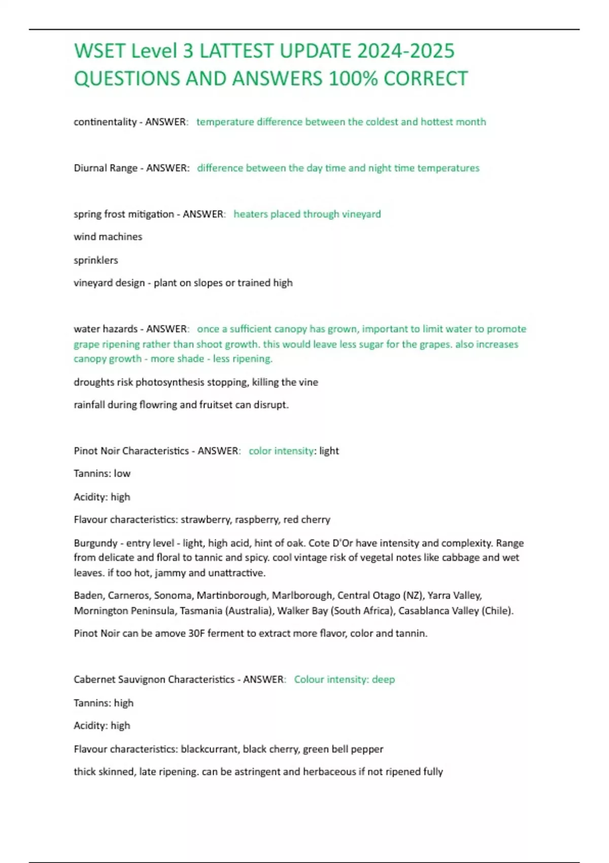 WSET Level 3 LATTEST UPDATE QUESTIONS AND ANSWERS 100% CORRECT ...