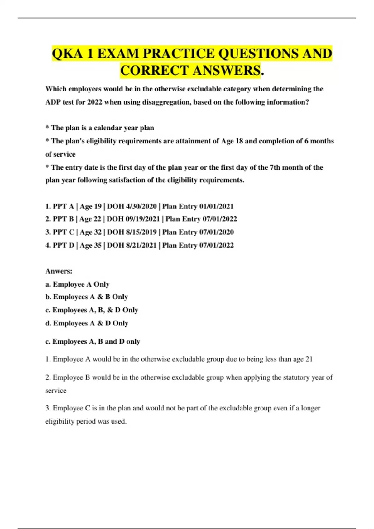QKA 1 EXAM PRACTICE QUESTIONS AND CORRECT ANSWERS. - QKA 1 - Stuvia US