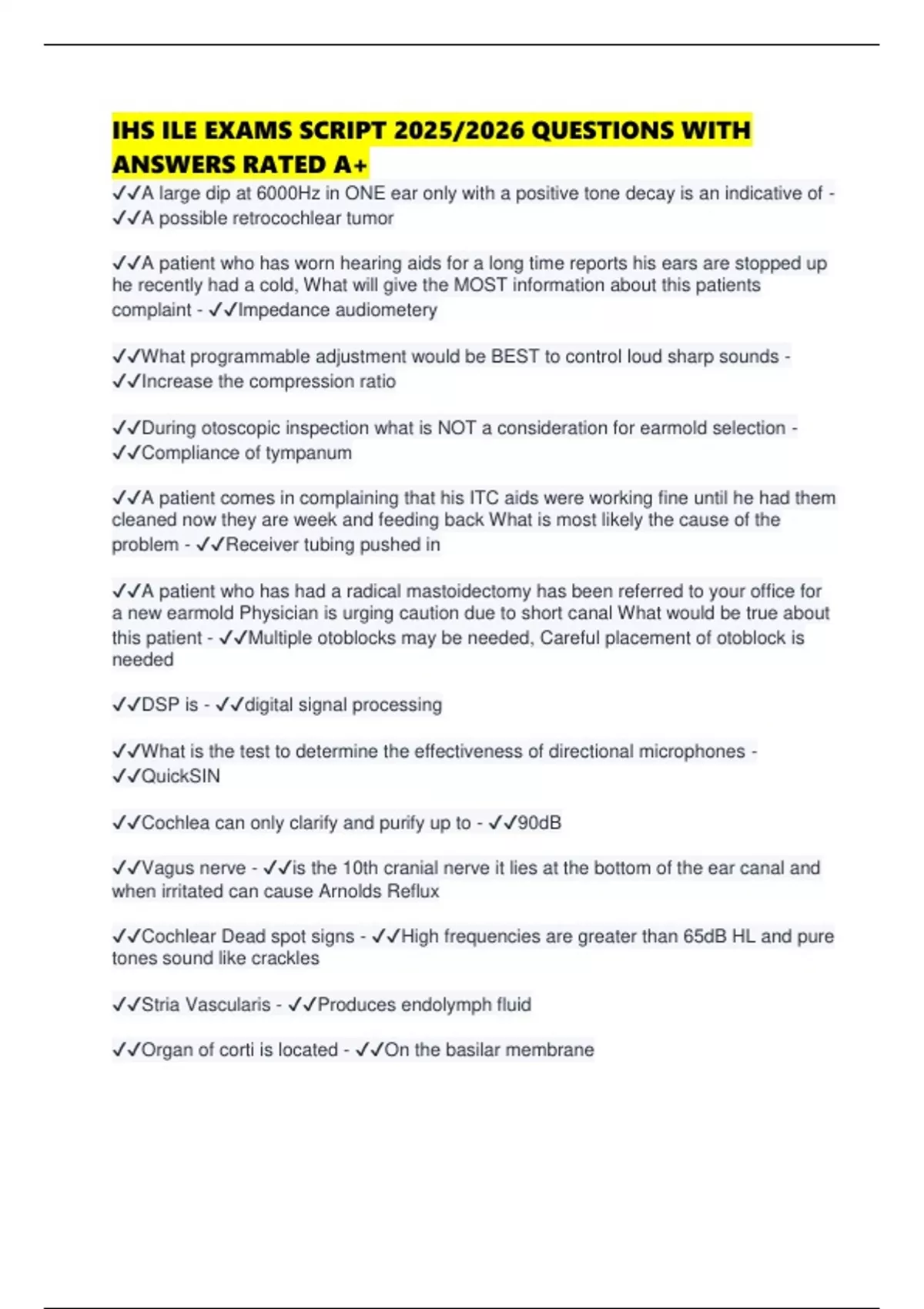 IHS ILE EXAMS SCRIPT 2025/2026 QUESTIONS WITH ANSWERS RATED A+ - IHS ...