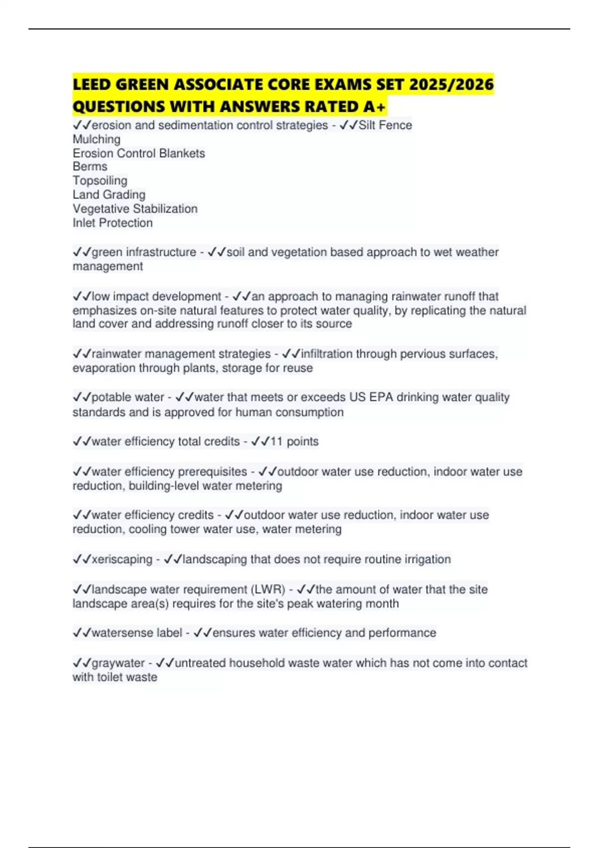 LEED GREEN ASSOCIATE CORE EXAMS SET 2025/2026 QUESTIONS WITH ANSWERS ...