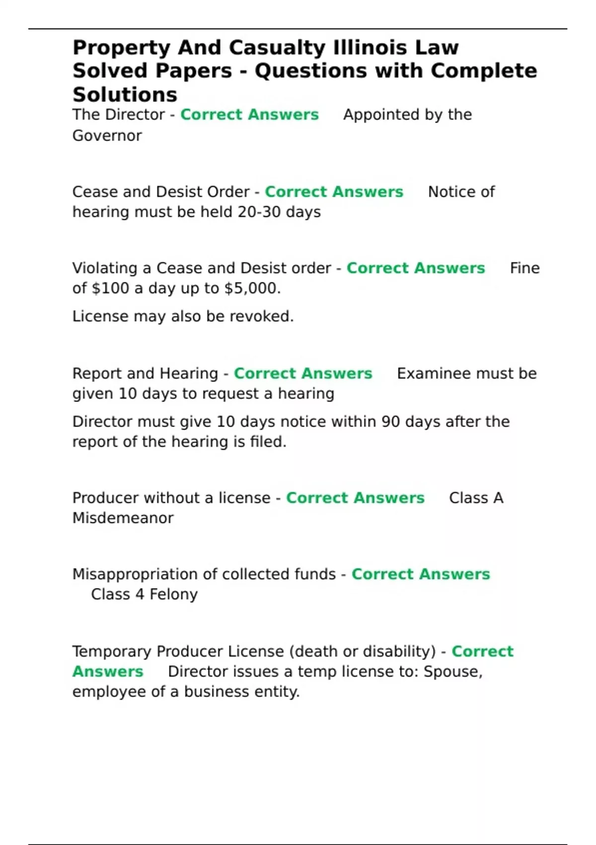 Property And Casualty Illinois Law Solved Papers - Questions with ...