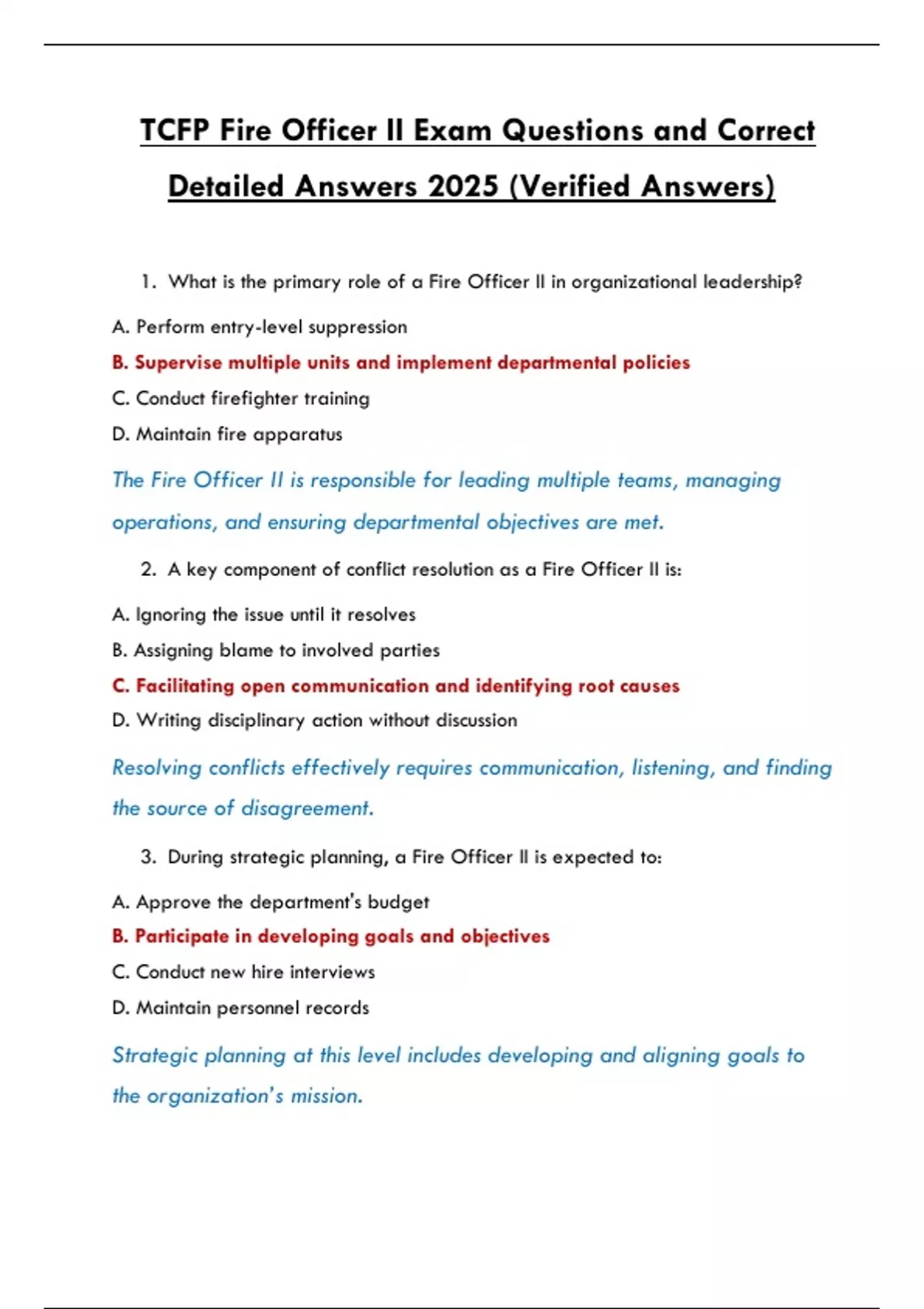 TCFP Fire Officer II Exam Questions and Correct Detailed Answers 2025 ...