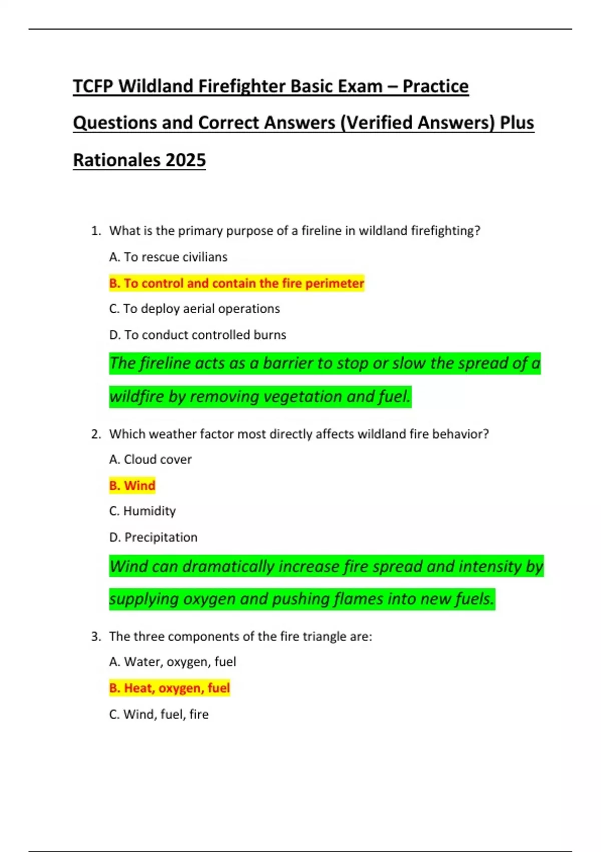 TCFP Wildland Firefighter Basic Exam – Practice Questions and Correct ...