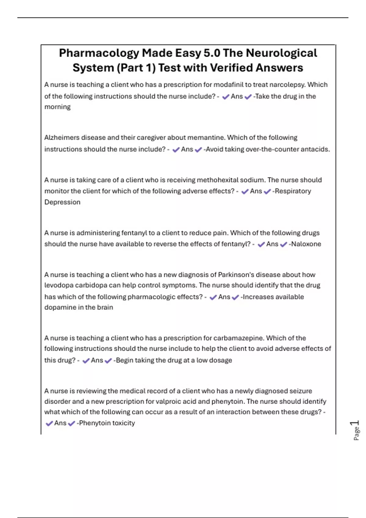 Pharmacology Made Easy 5.0 The Neurological System (Part 1) Test with ...