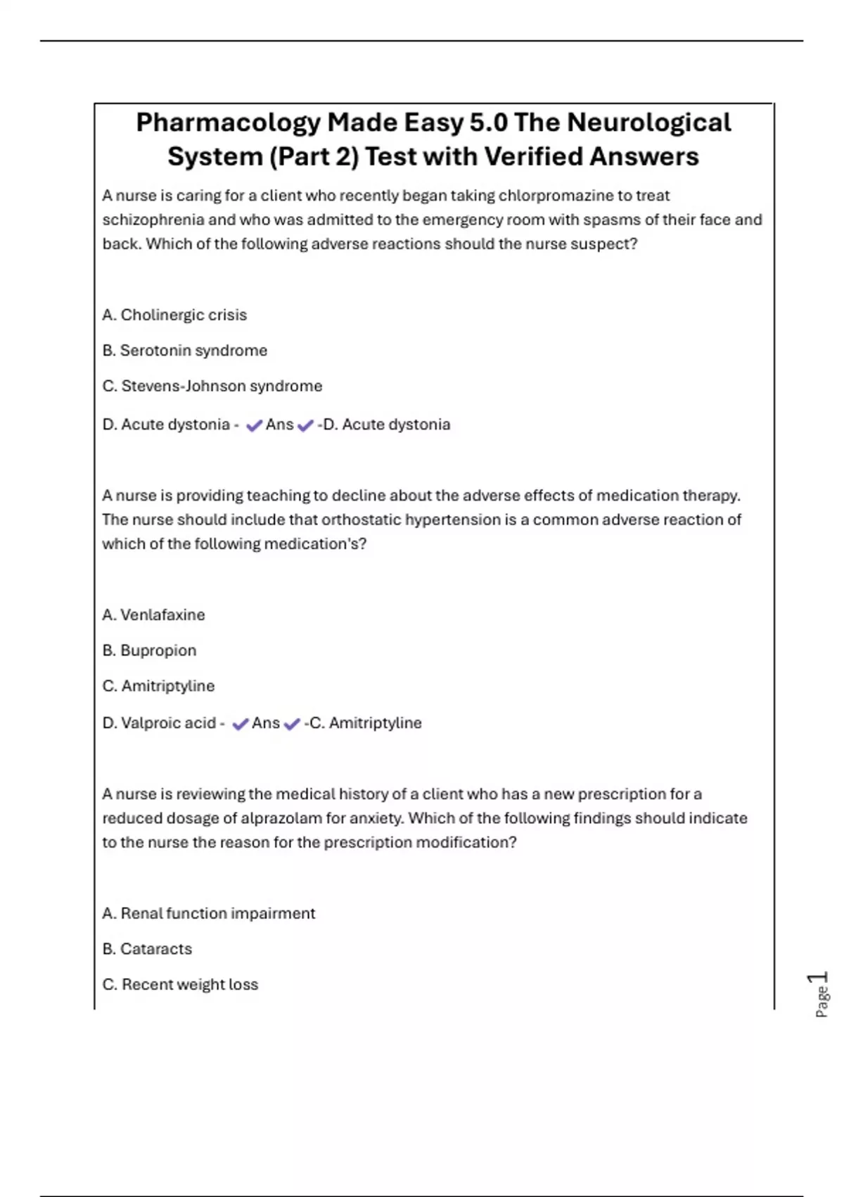 Pharmacology Made Easy 5.0 The Neurological System (Part 2) Test with ...