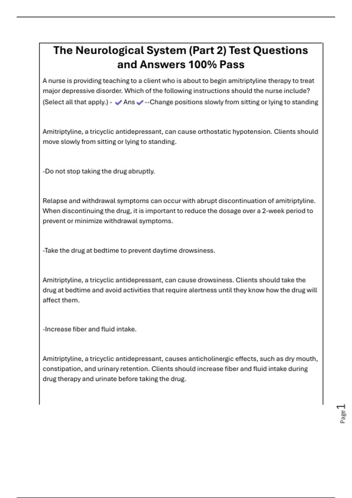 The Neurological System (Part 2) Test Questions and Answers 100% Pass ...