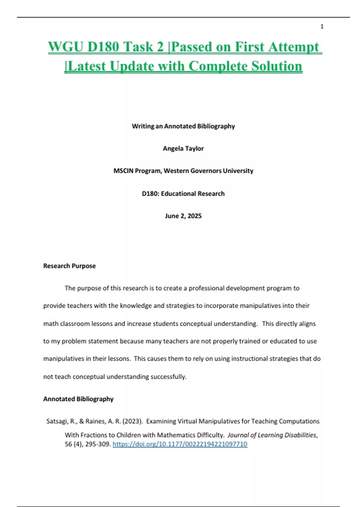 WGU D180 Task 2 |Passed on First Attempt |Latest Update with Complete ...