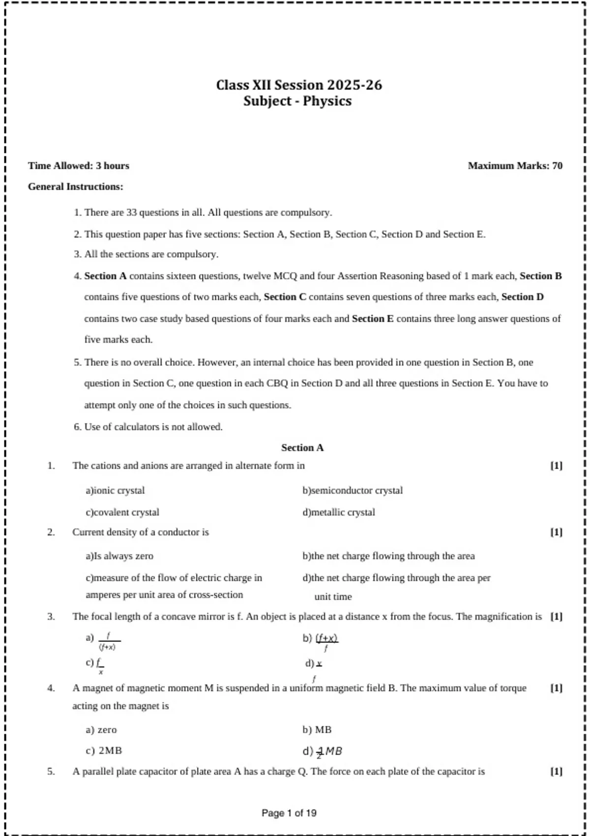 Physics Class 12 Sample Paper with Solutions | Mid-semester 2025–26 | CBSE Pattern | Fully ...