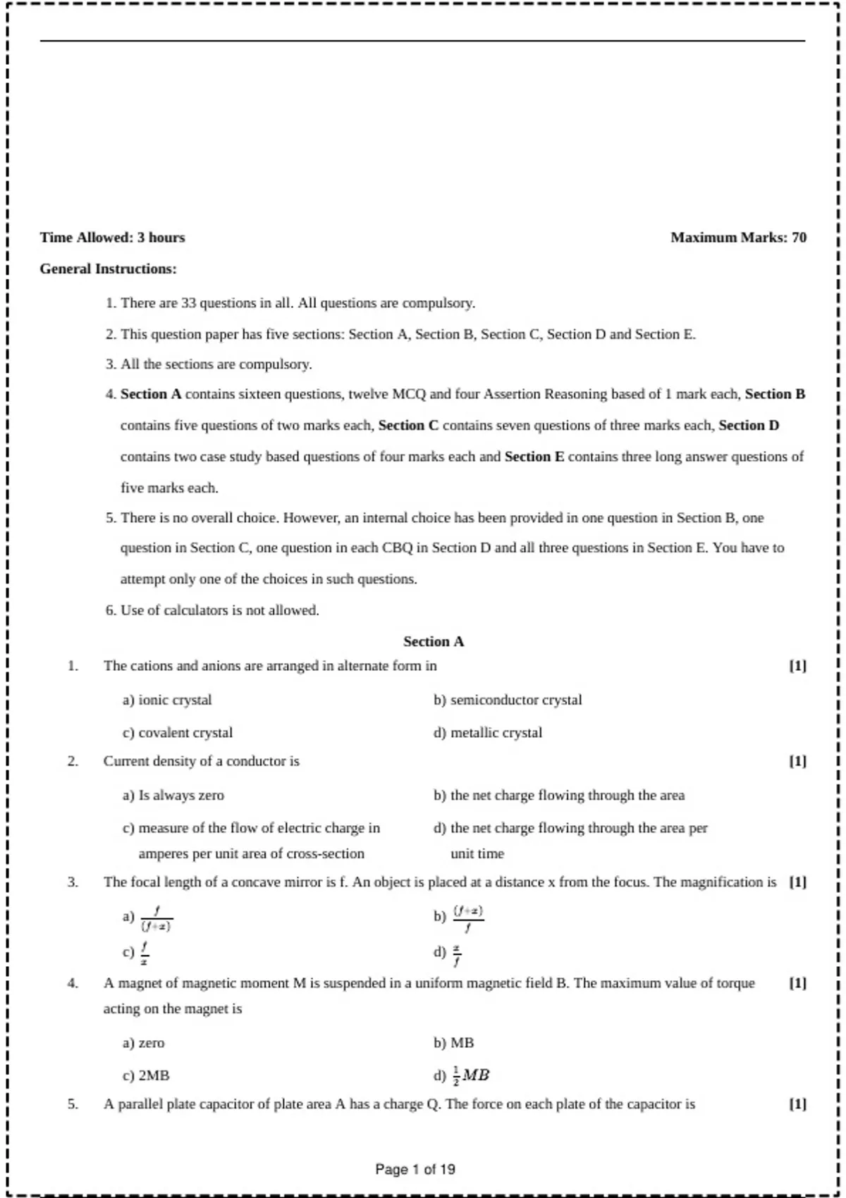 Physics Class 12 Sample Paper with Solutions | Mid-semester 2025–26 ...
