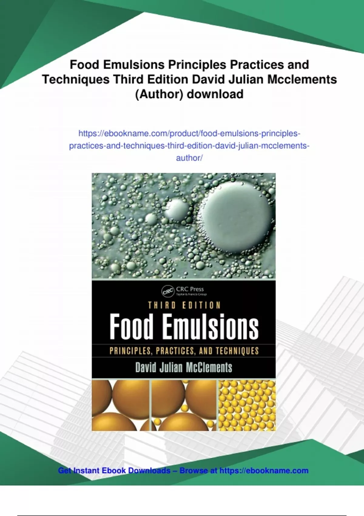 Summary Food Emulsions Principles Practices and Techniques Third ...