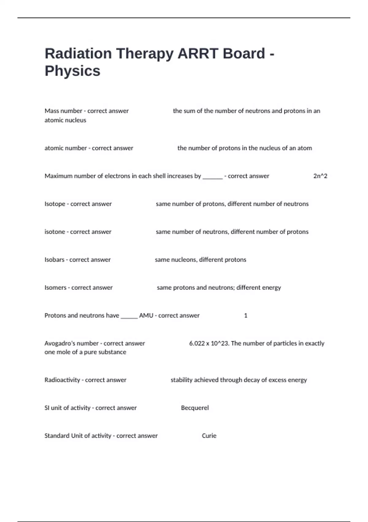 Radiation Therapy ARRT Board – Physics Comprehensive Exam Questions ...