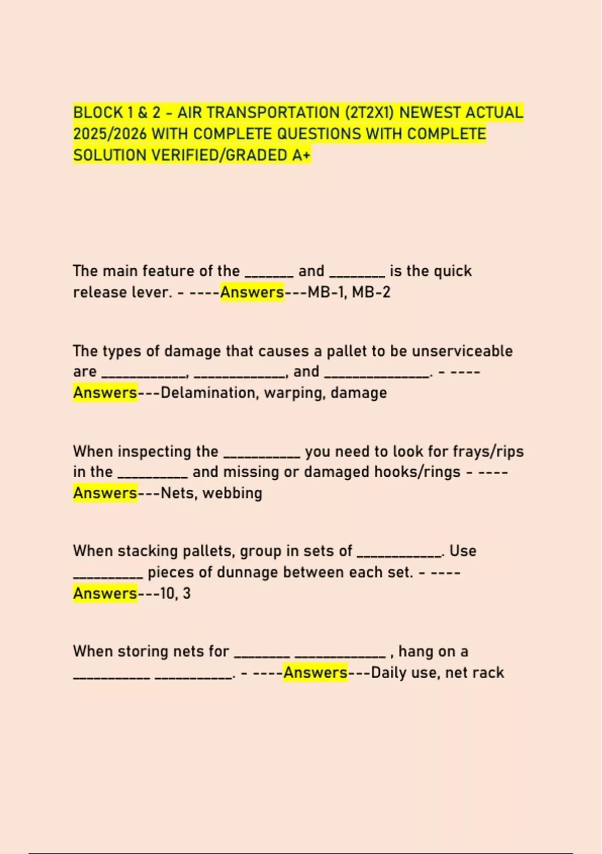 BLOCK 1 & 2 - AIR TRANSPORTATION (2T2X1) NEWEST ACTUAL 2025/2026 WITH ...