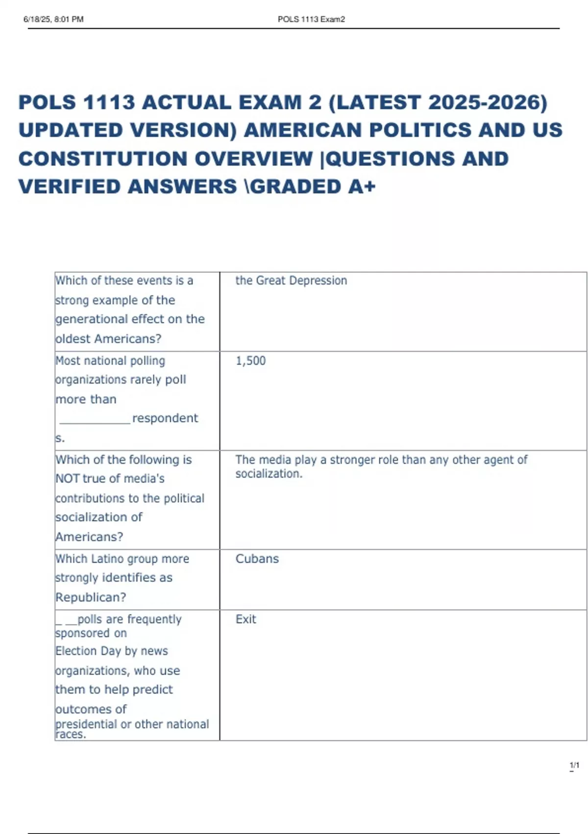 Exam (elaborations) POLS 1113 - POLS 1113 - Stuvia US