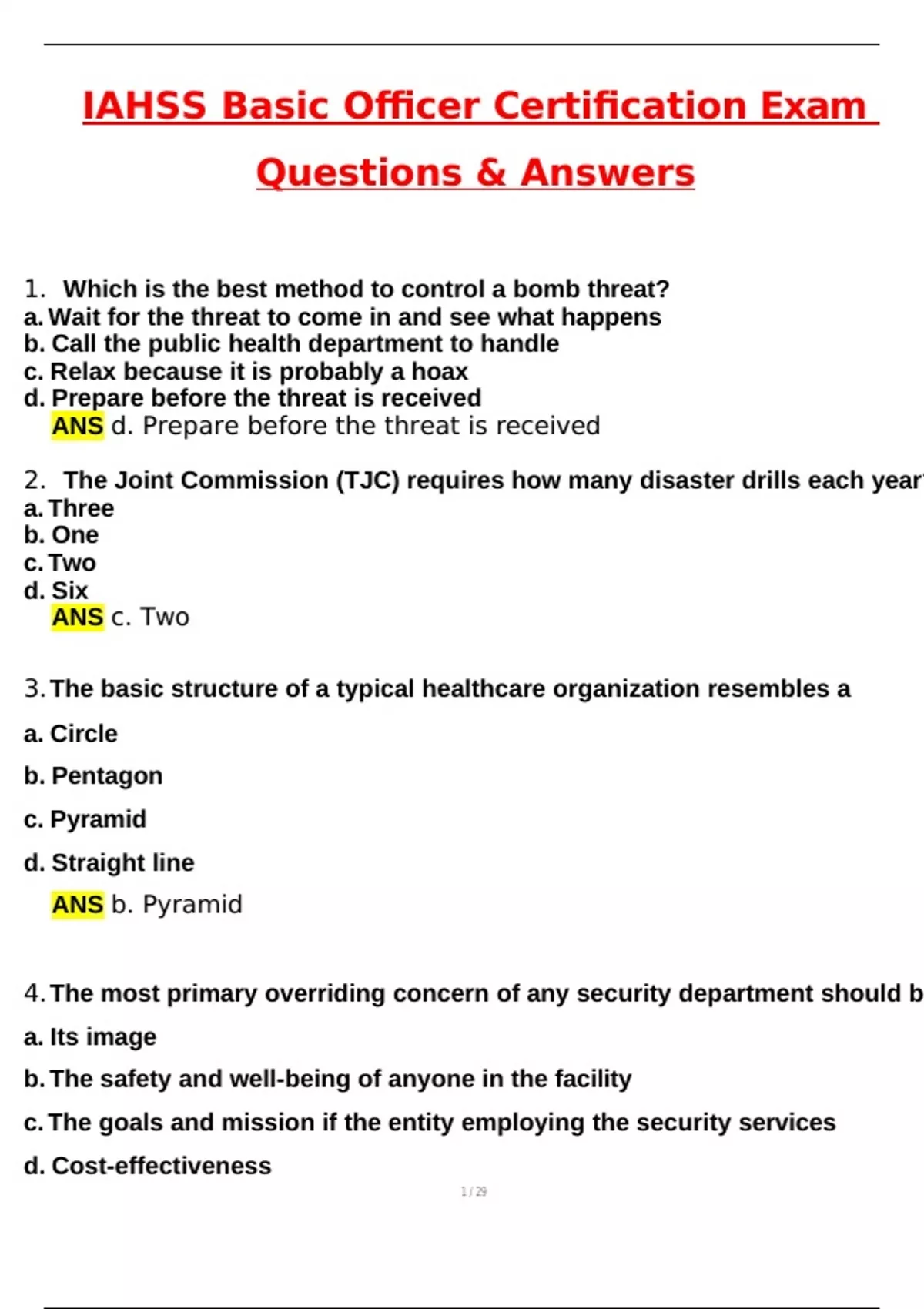 IAHSS Basic Officer Certification Exam Latest 2025 Actual Questions ...