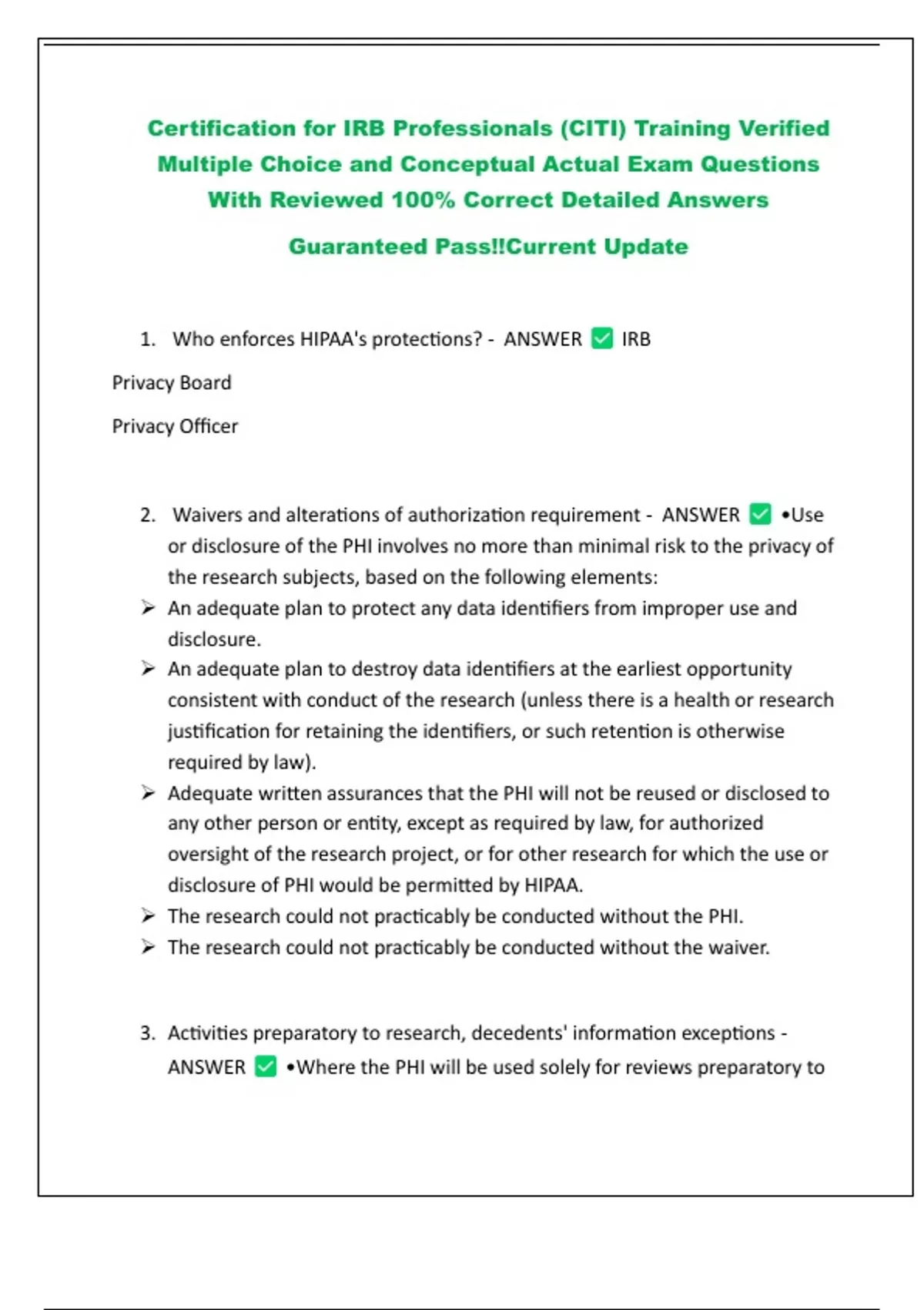 Certification for IRB Professionals (CITI) Training Verified Multiple ...